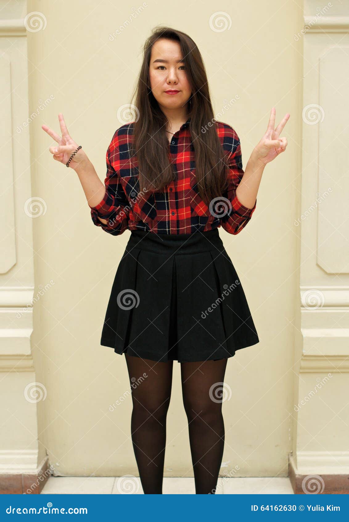 Girl making sign stock photo. Image of plaid, warm, victory - 64162630