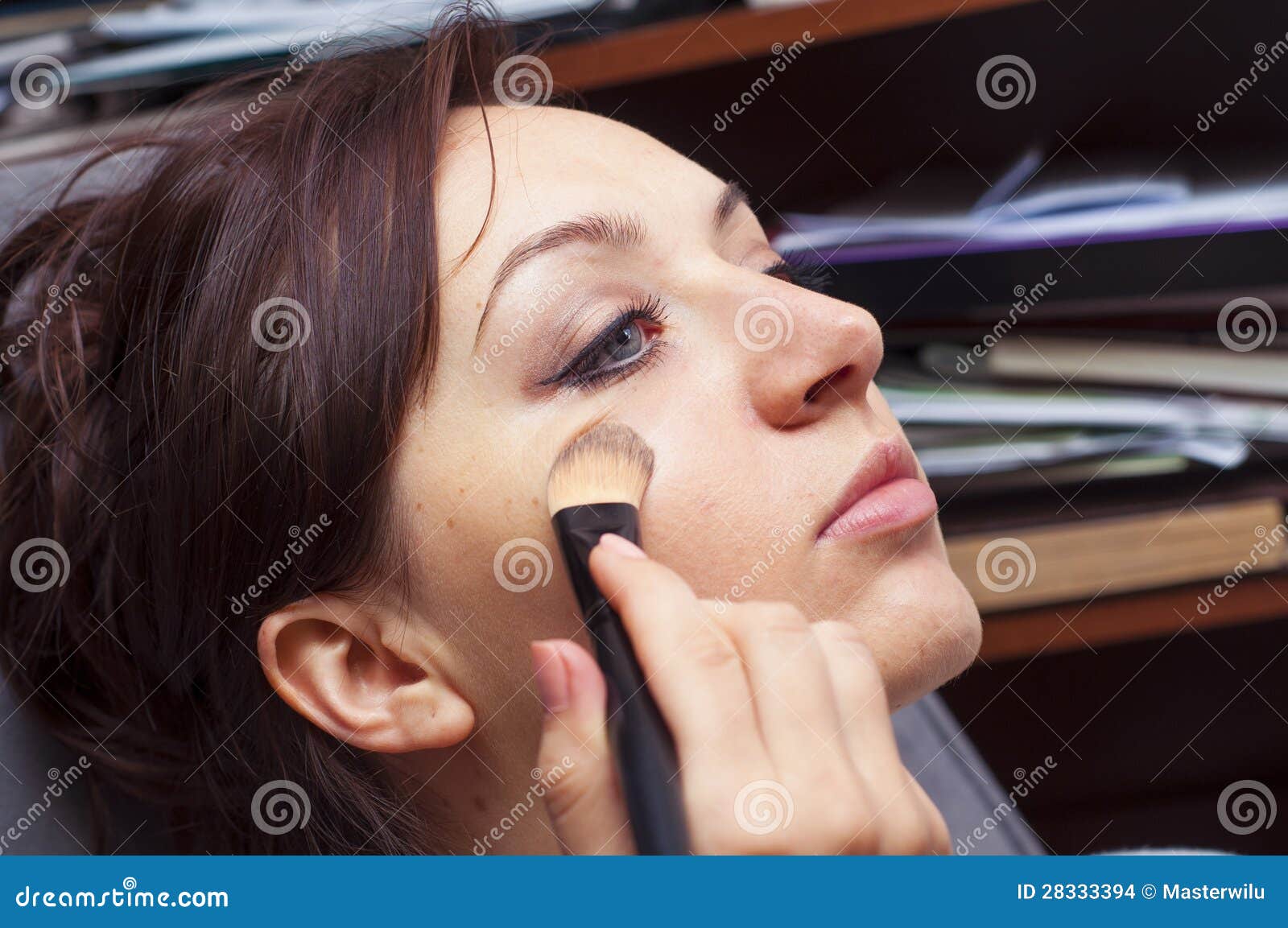 Girl making up stock photo. Image of applying, black - 28333394