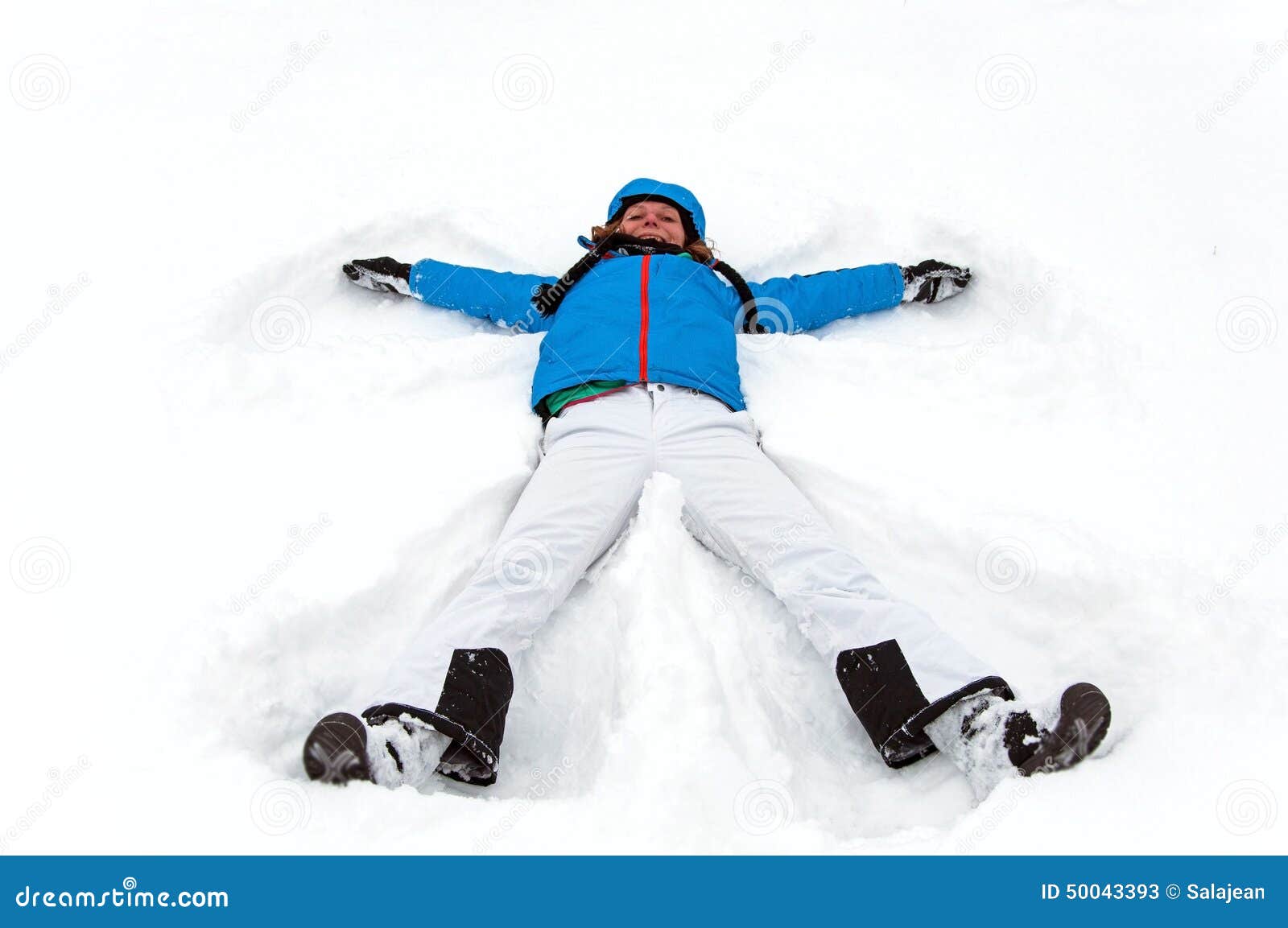 Girl Making a Winter Snow Angel Stock Image - Image of funny, game ...