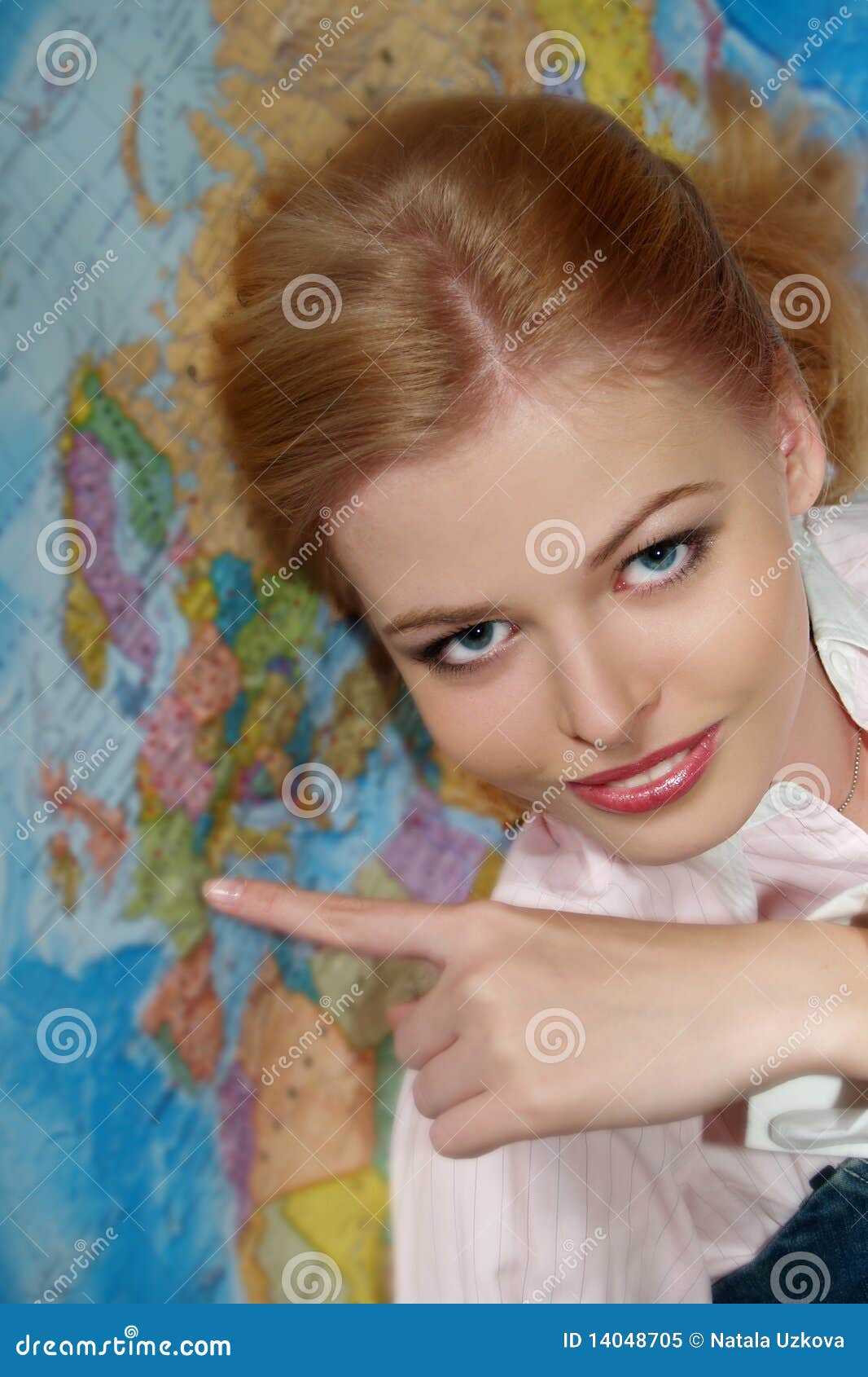 Girl with map stock image. Image of finger, happiness - 14048705