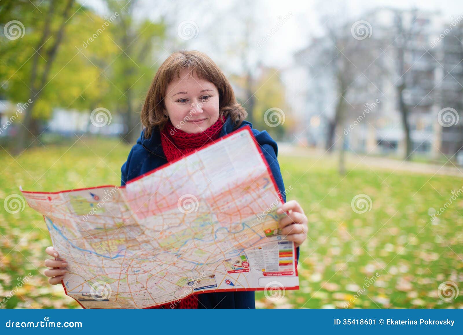 Girl with a map stock image. Image of woman, street, park - 35418601
