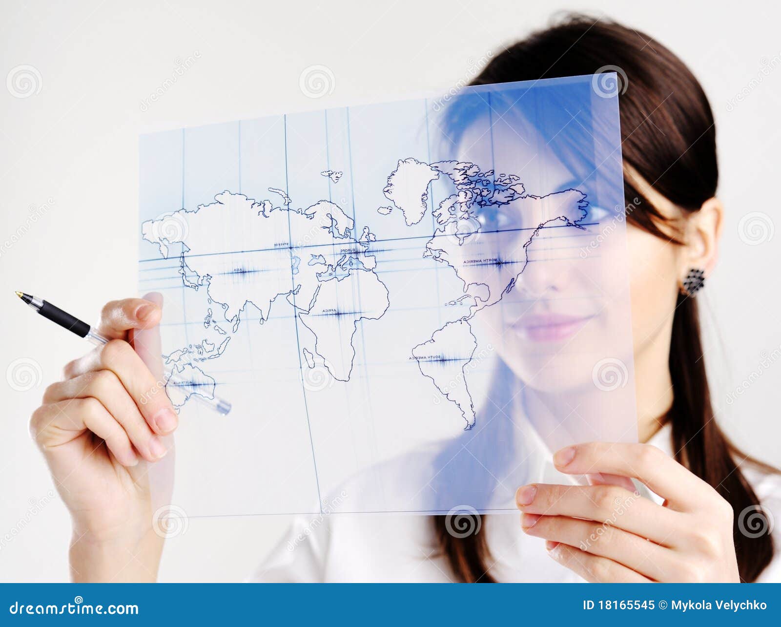 Girl with map of the world stock image. Image of topography - 18165545