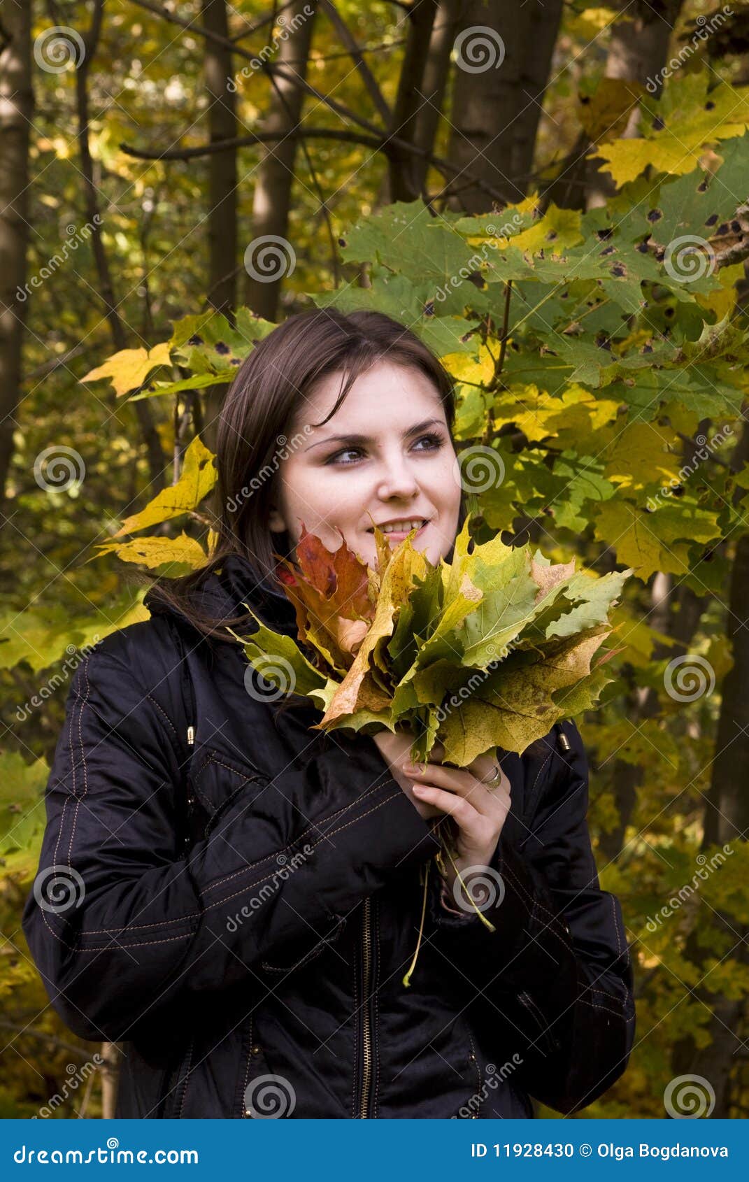 Girl with maple leaves stock photo. Image of adult, maple - 11928430