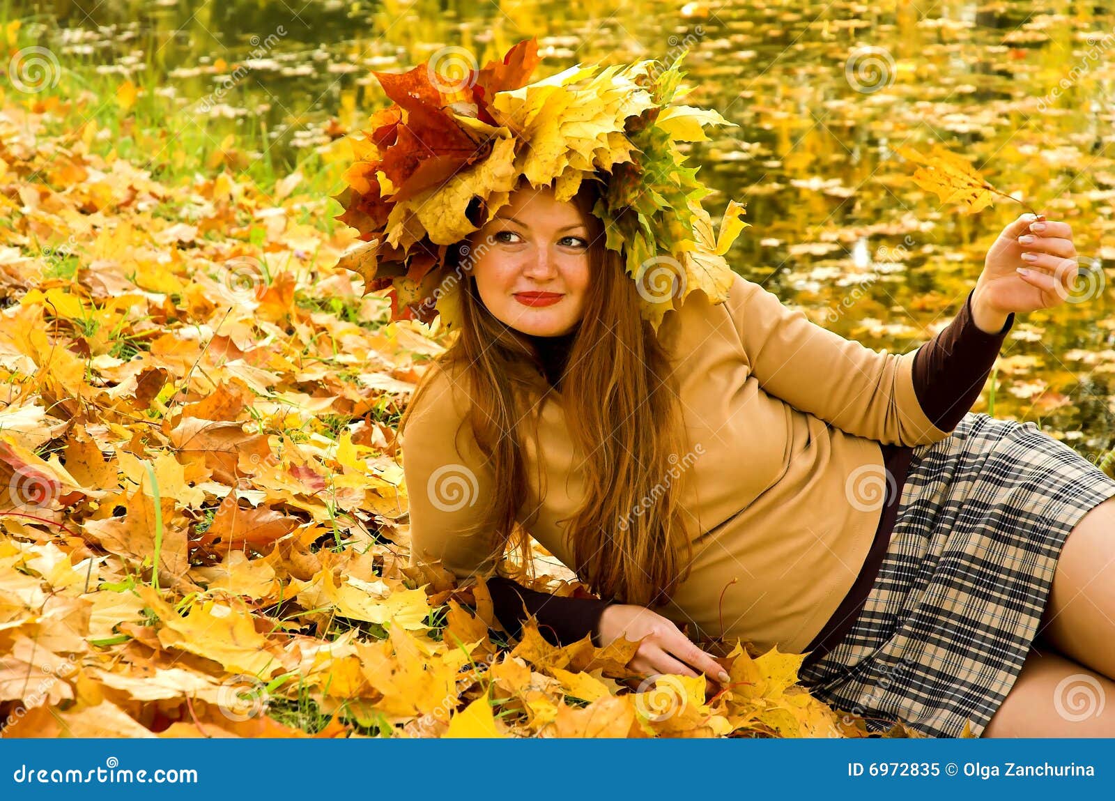 The girl in maple leaves stock image. Image of model, lifestyles - 6972835