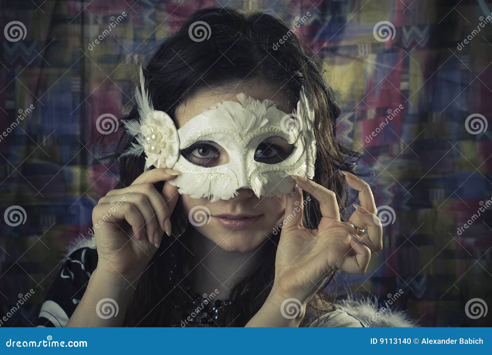 Girl in a mask stock photo. Image of hair, leaf, dark - 9113140