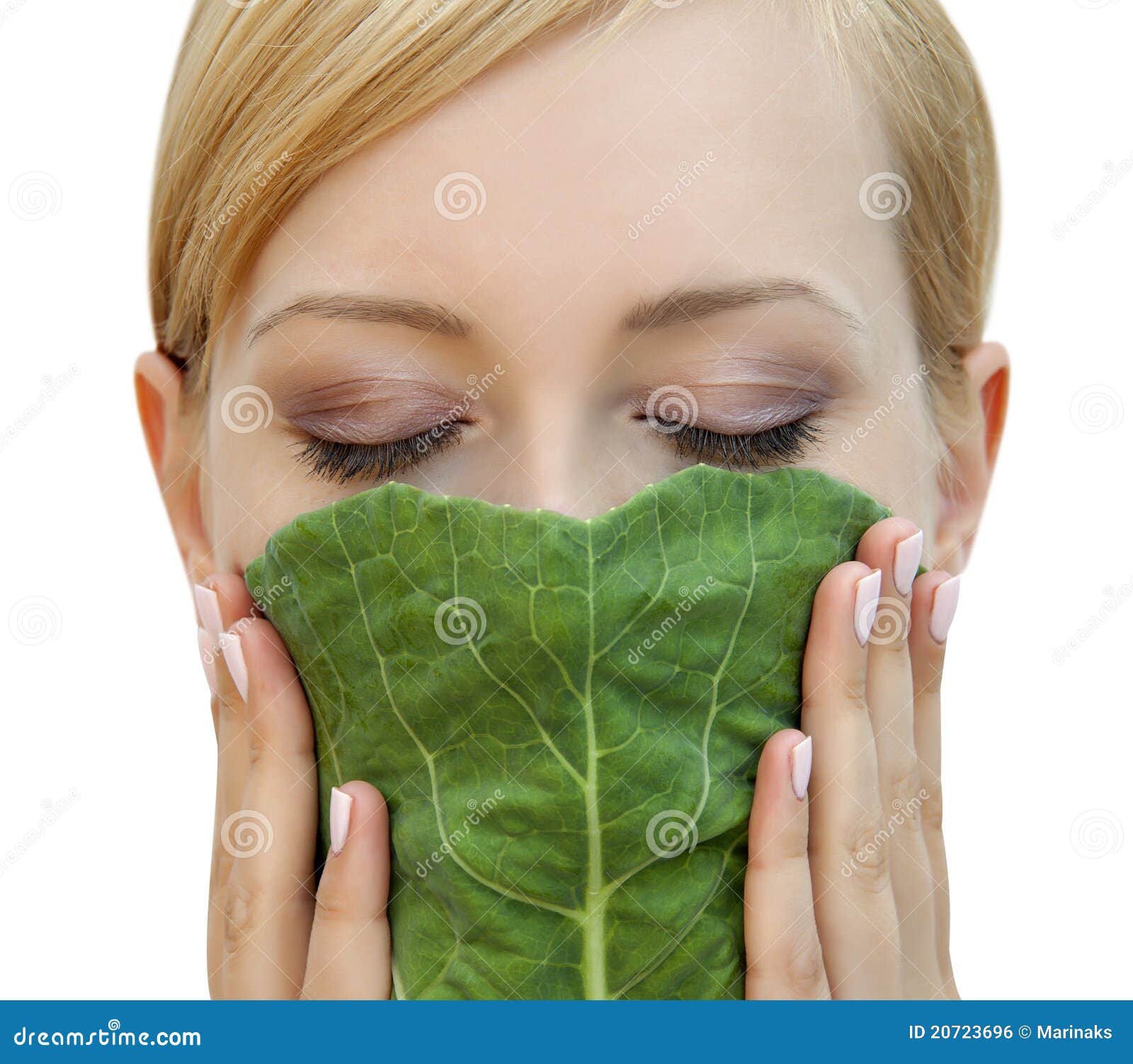 Girl with a Mask of Cabbage Leaf Stock Photo - Image of natural ...