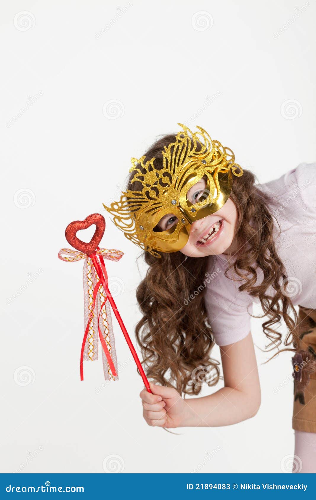Girl in a Mask and a Magic Wand Stock Image - Image of beautiful ...