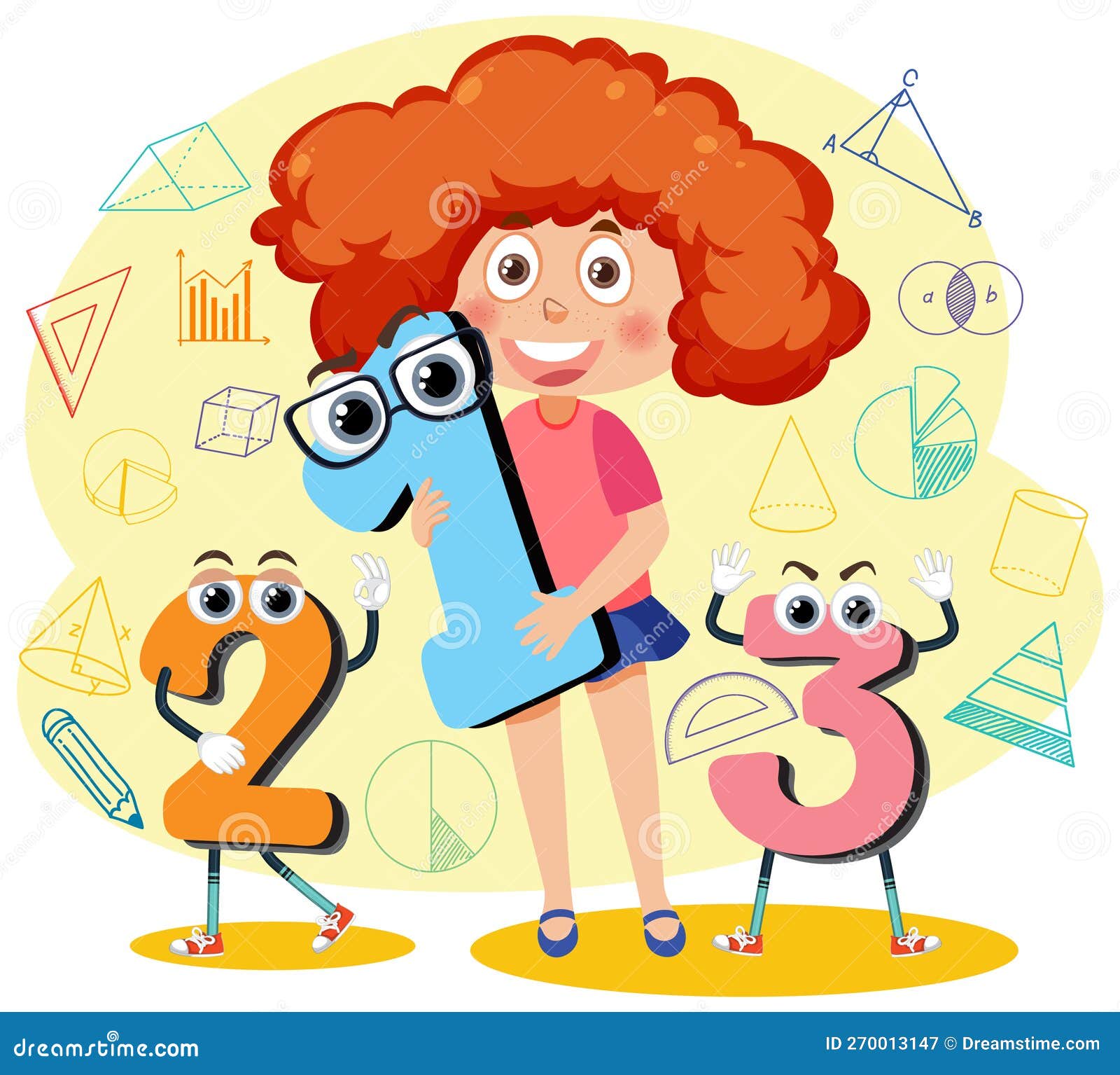 Girl with Math Number Isolated Stock Vector - Illustration of vector ...