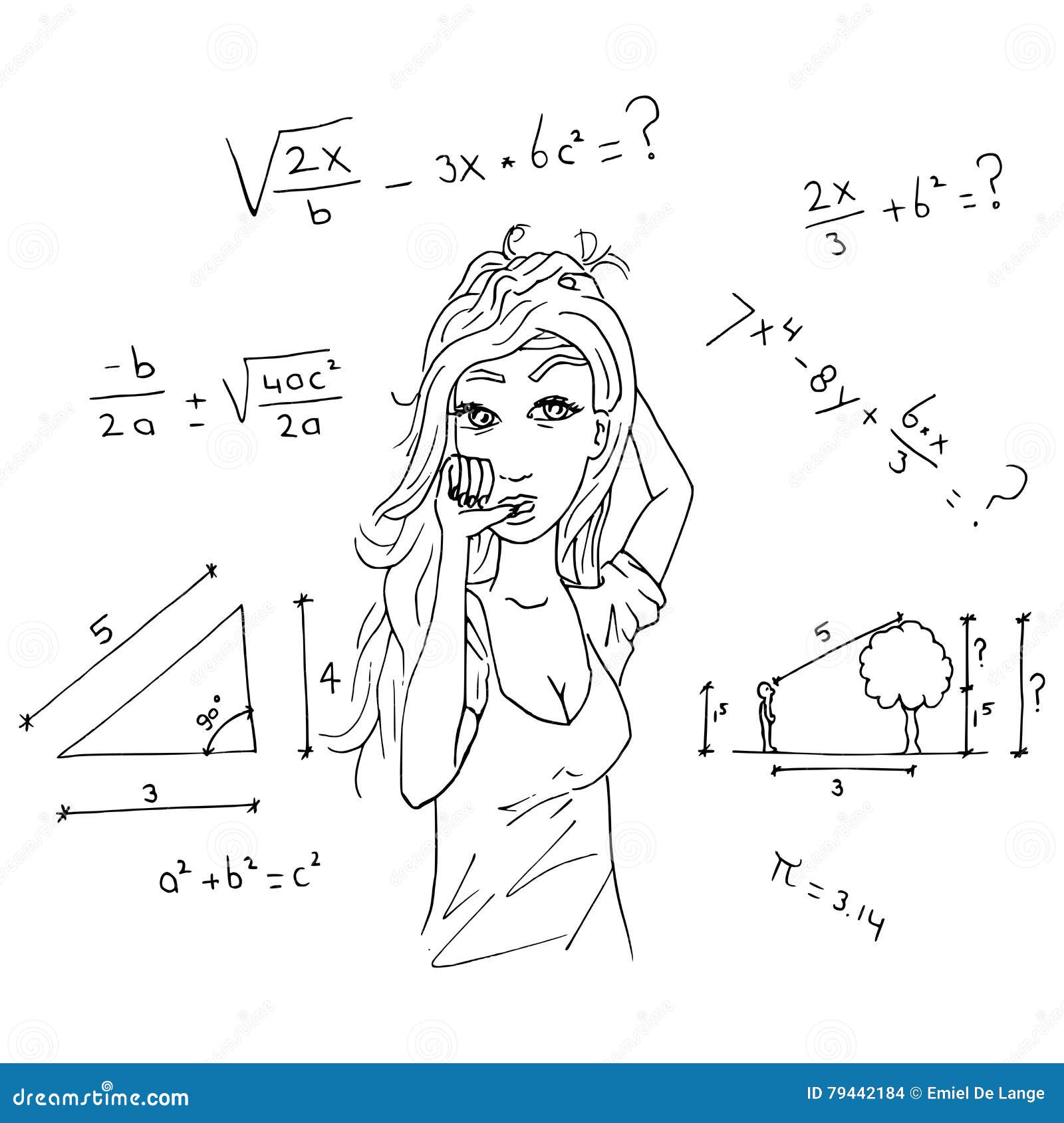 Girl and mathematics stock illustration. Illustration of hands - 79442184
