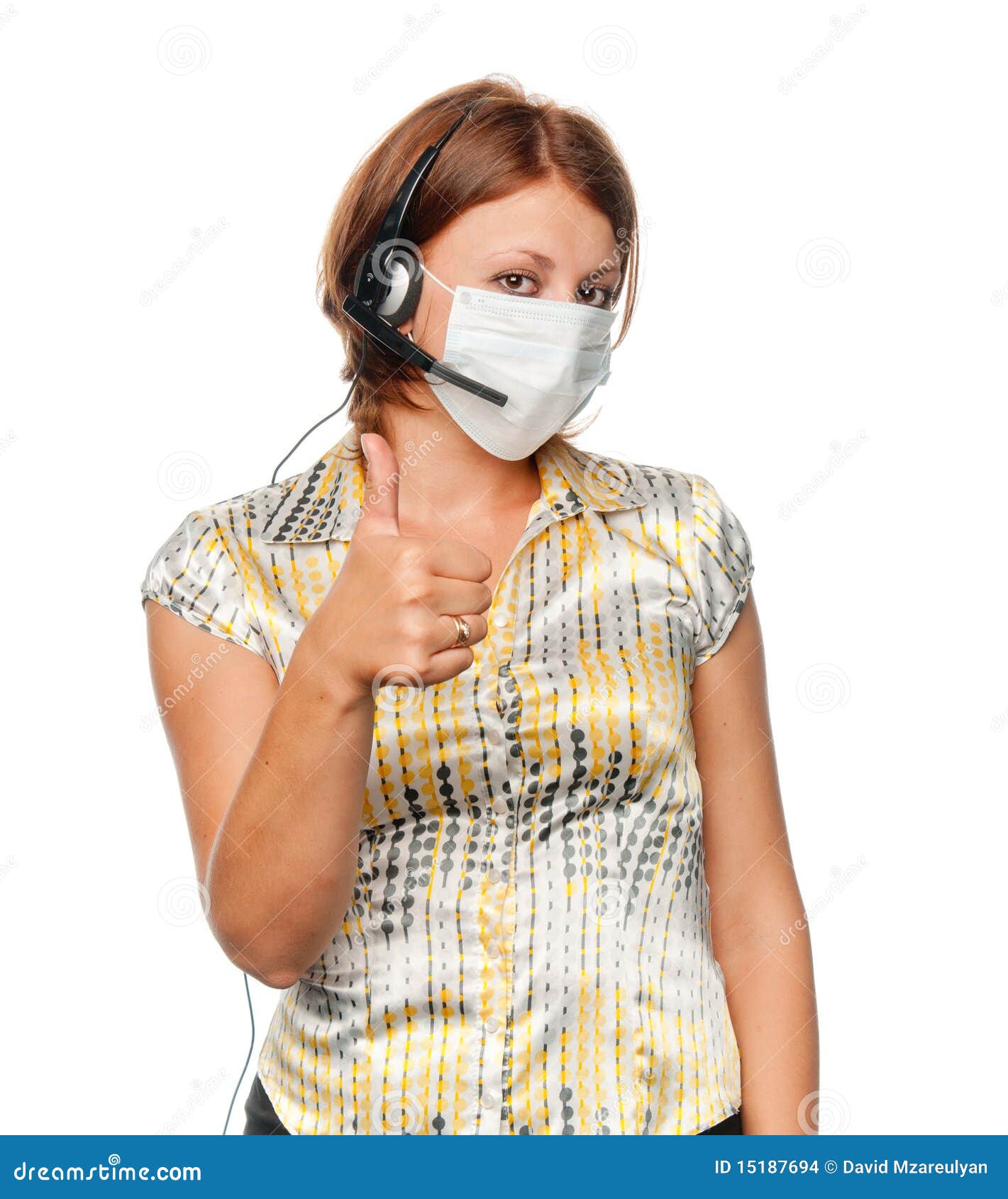 Girl in a Medical Mask and Headset Stock Photo - Image of isolated ...