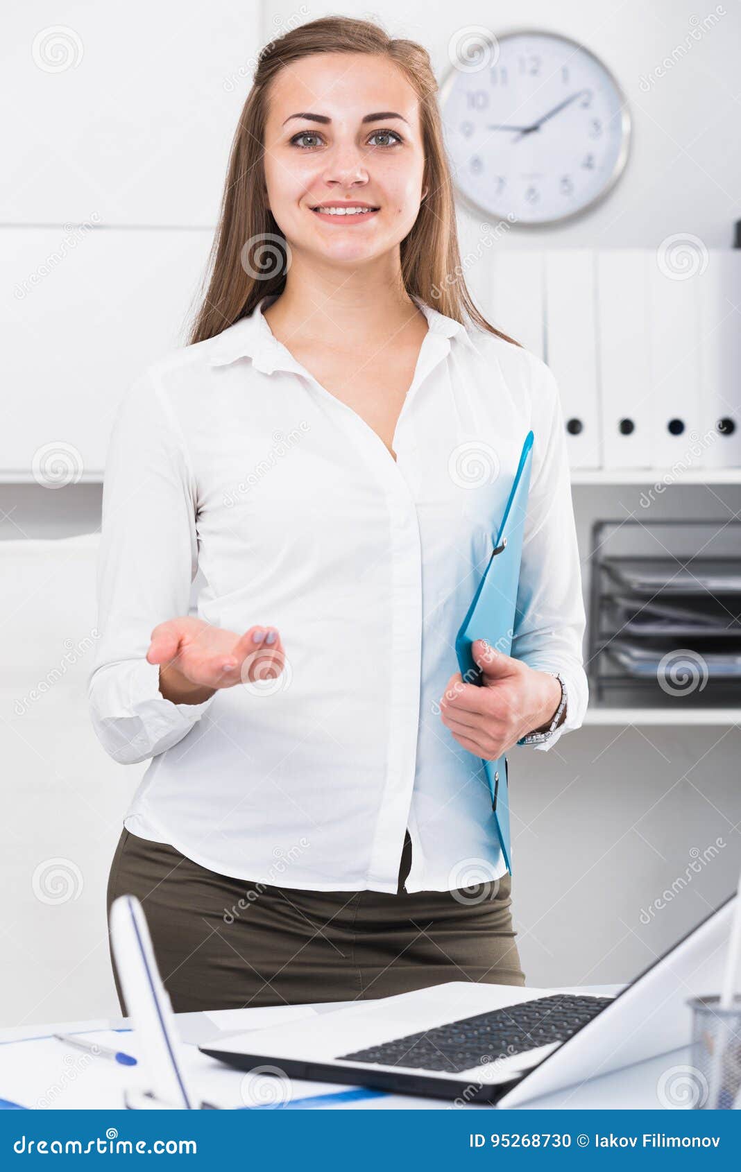 Girl is Meeting New Client with Folder Stock Photo - Image of client ...