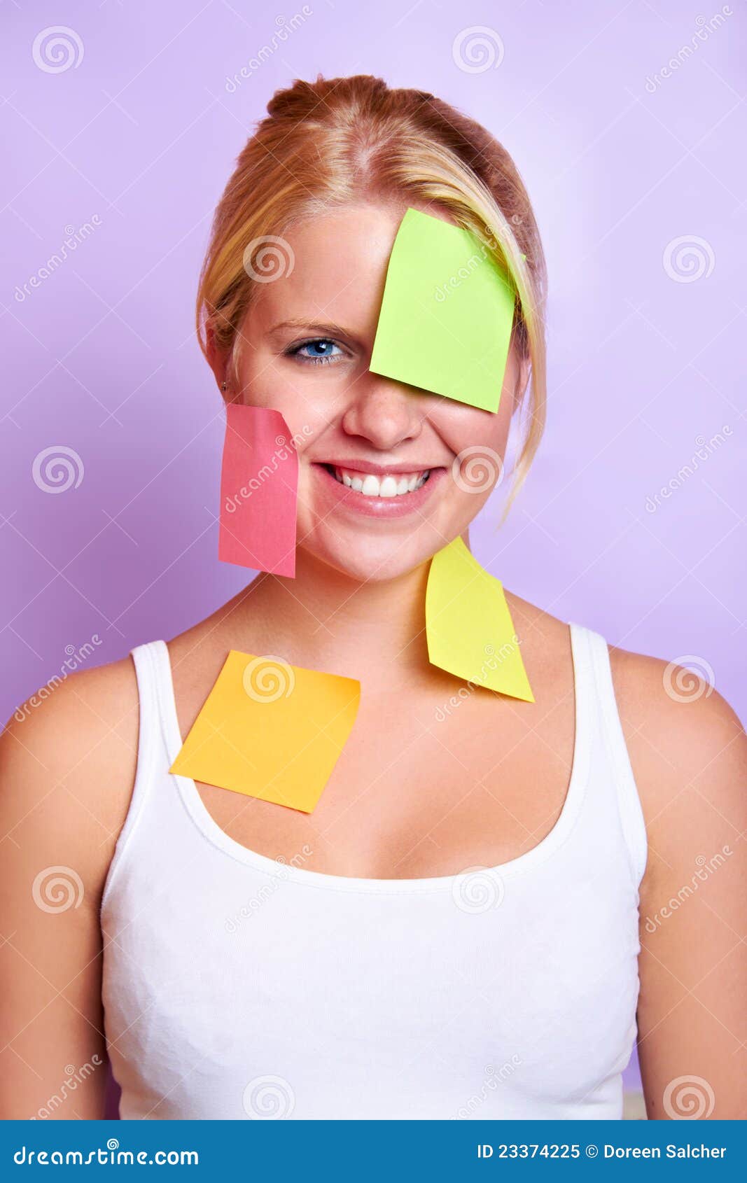Girl with memo at her face stock image. Image of reminder - 23374225