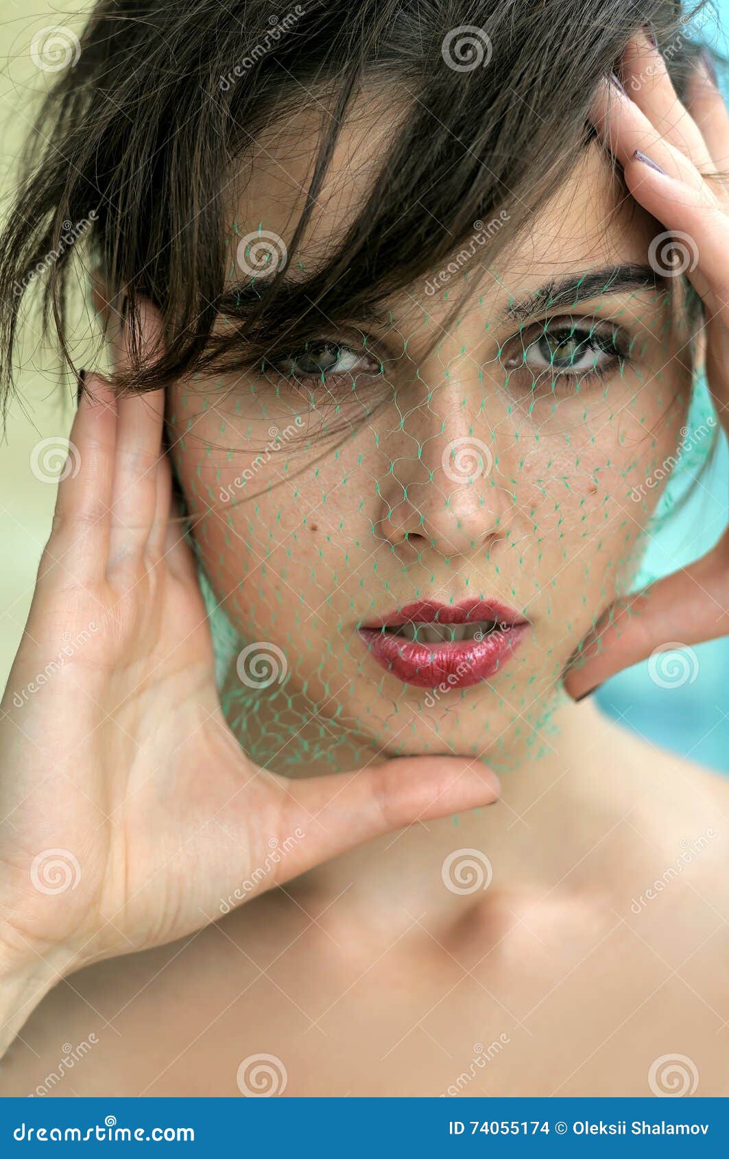 Girl with a Mesh on Her Face Stock Photo - Image of bright, caucasian ...