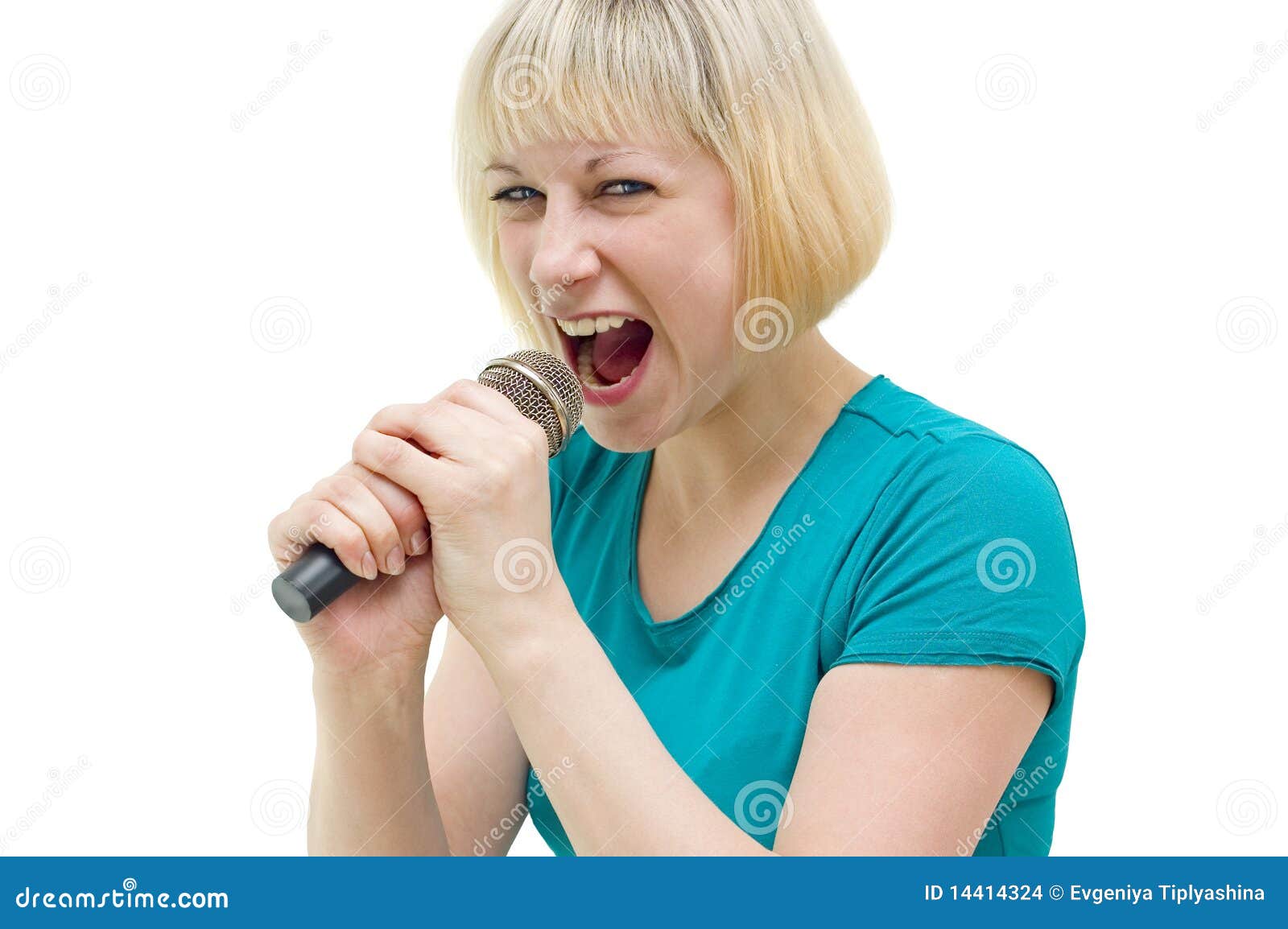 Girl with microphone stock photo. Image of young, blonde - 14414324