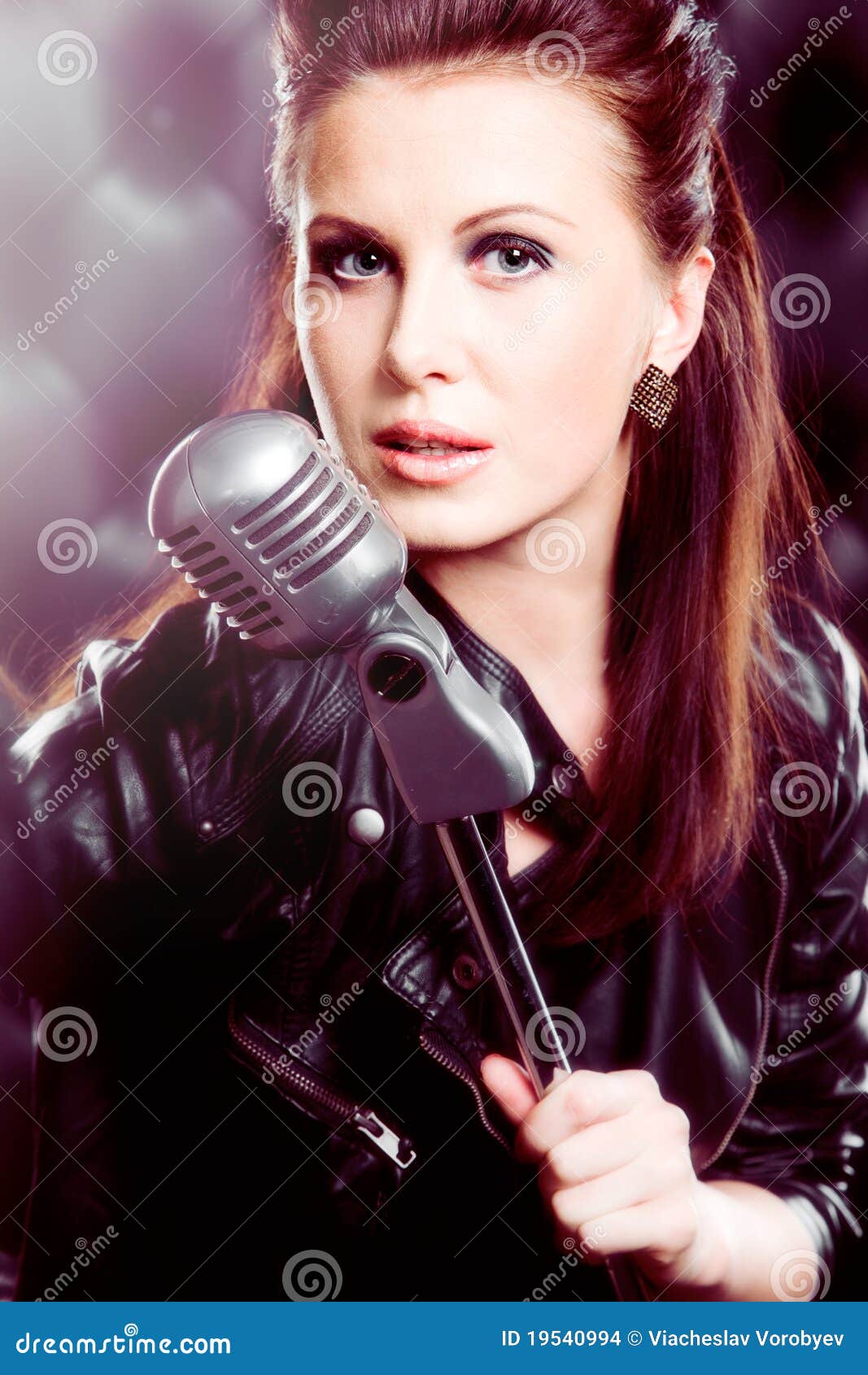 The girl with a microphone stock photo. Image of studio - 19540994