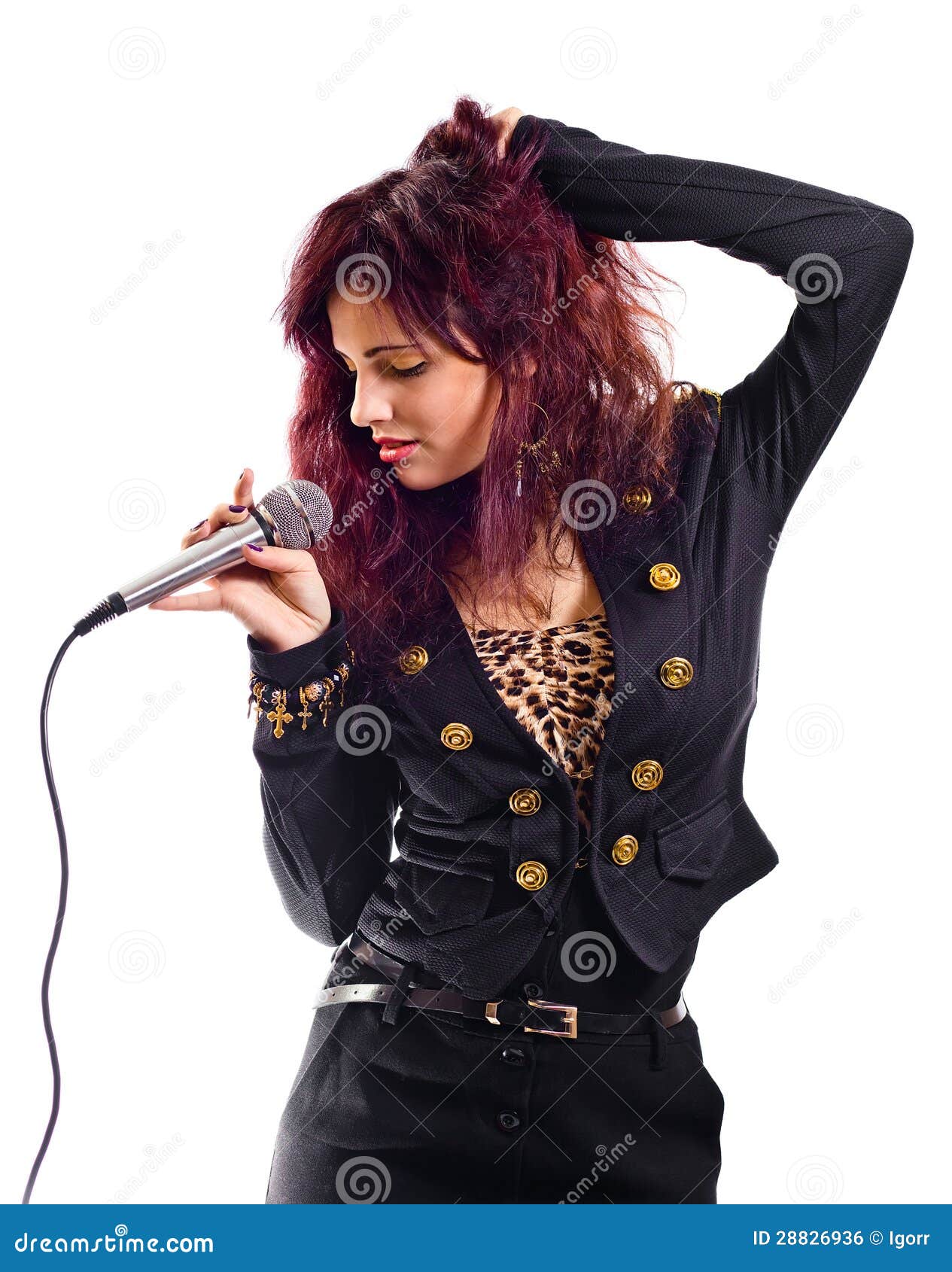 Girl with microphone stock photo. Image of black, hair - 28826936