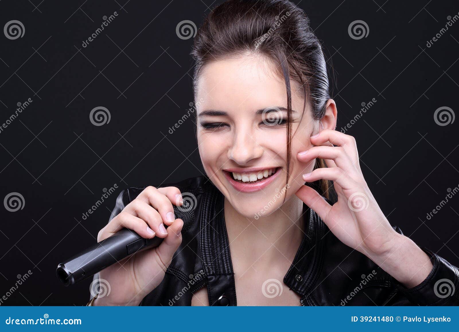 Girl with microphone stock photo. Image of party, singer - 39241480