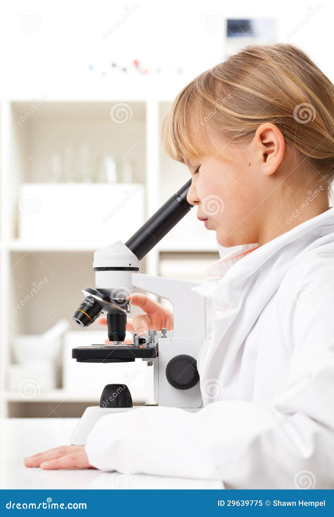 Girl with microscope stock image. Image of research, knowledge - 29639775