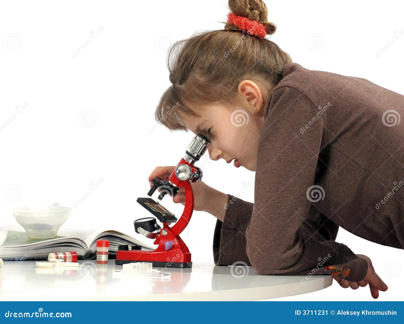 Girl and microscope stock image. Image of learning, student - 3711231