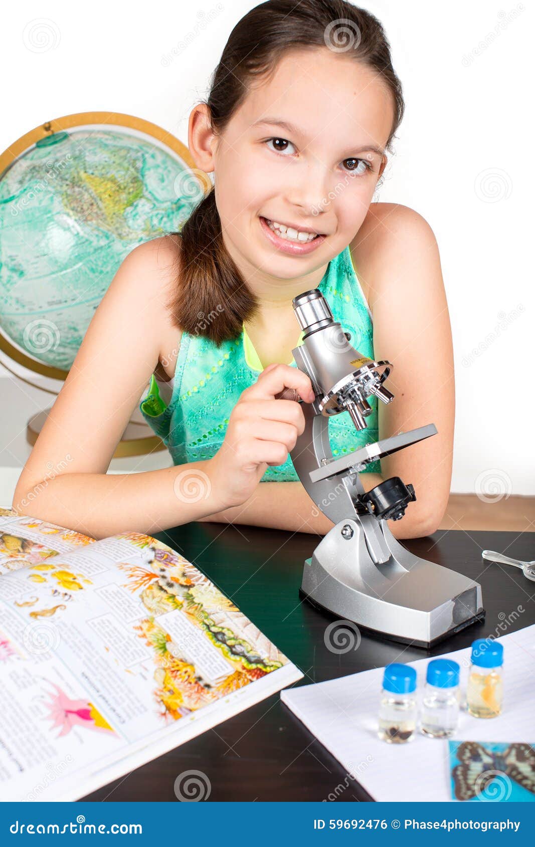 Girl microscope stock photo. Image of earth, biotechnology - 59692476