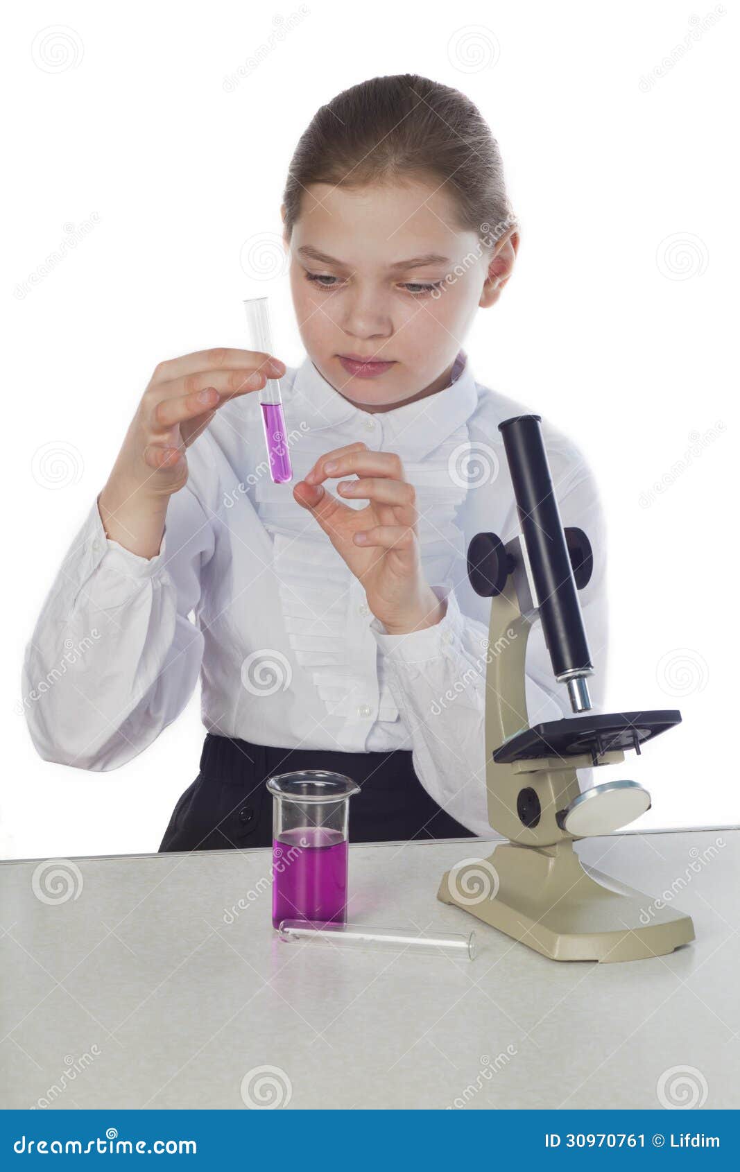 Girl with a Microscope and Tubes Stock Image - Image of expertise ...