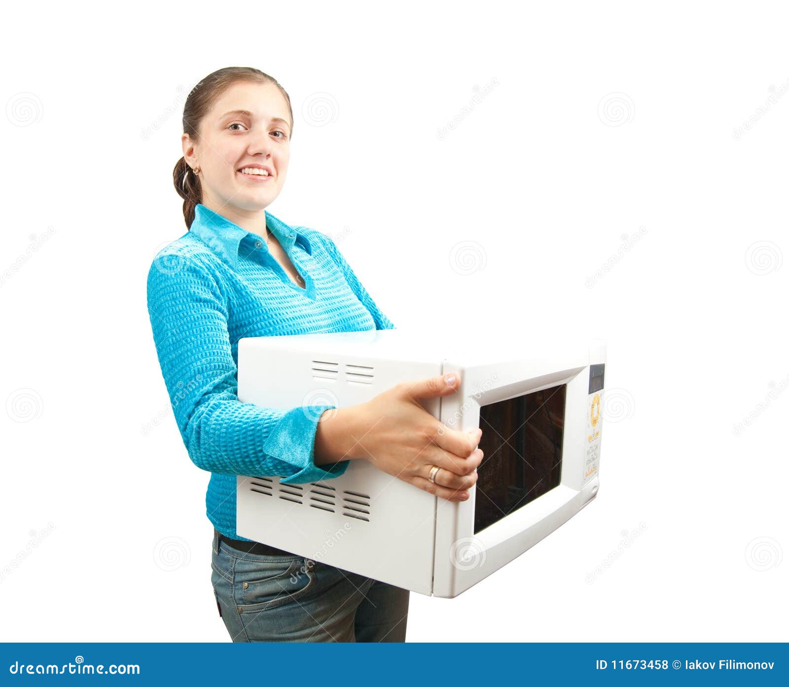 Girl with microwave oven stock photo. Image of people - 11673458