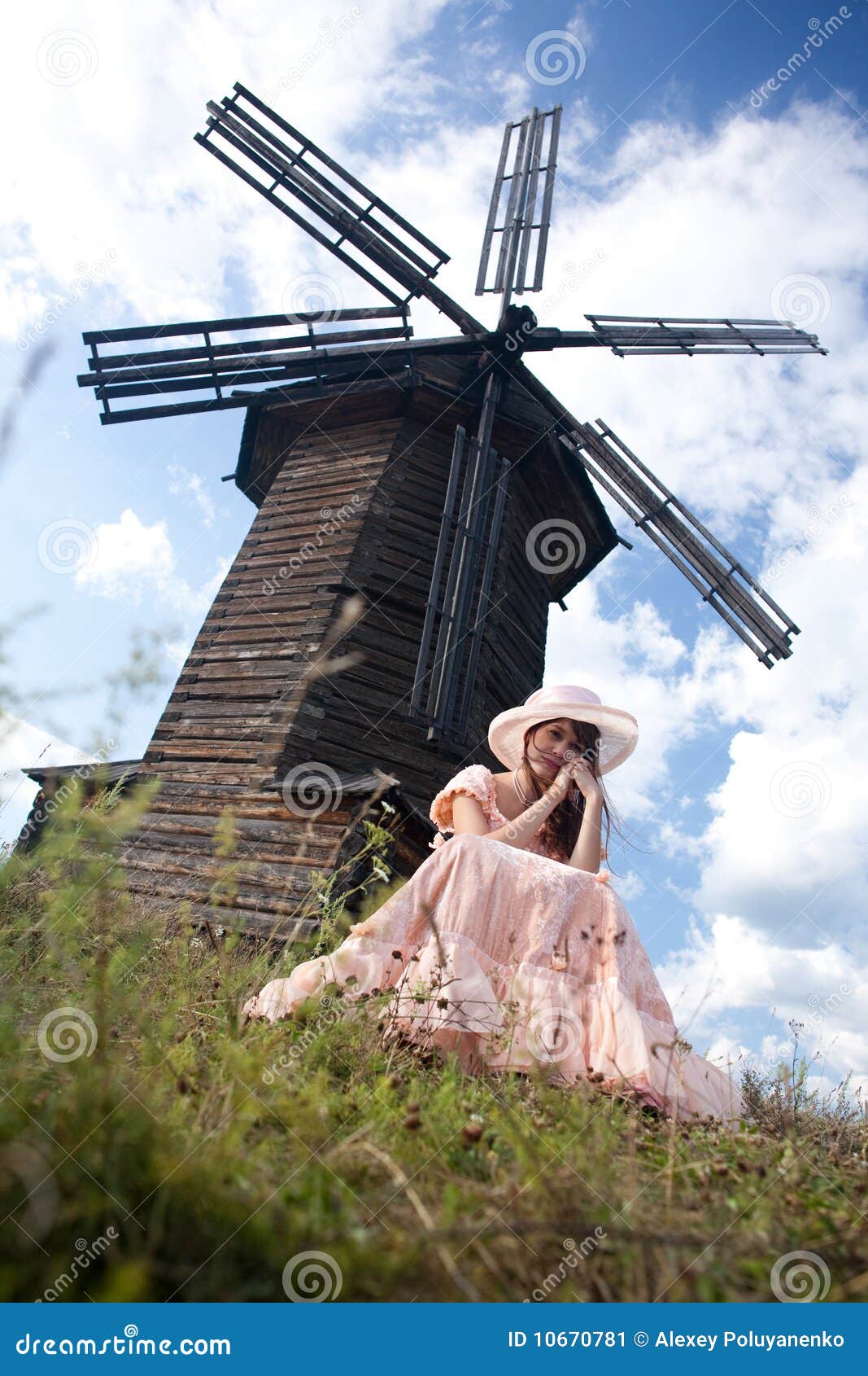 The girl and a mill stock image. Image of relaxation - 10670781