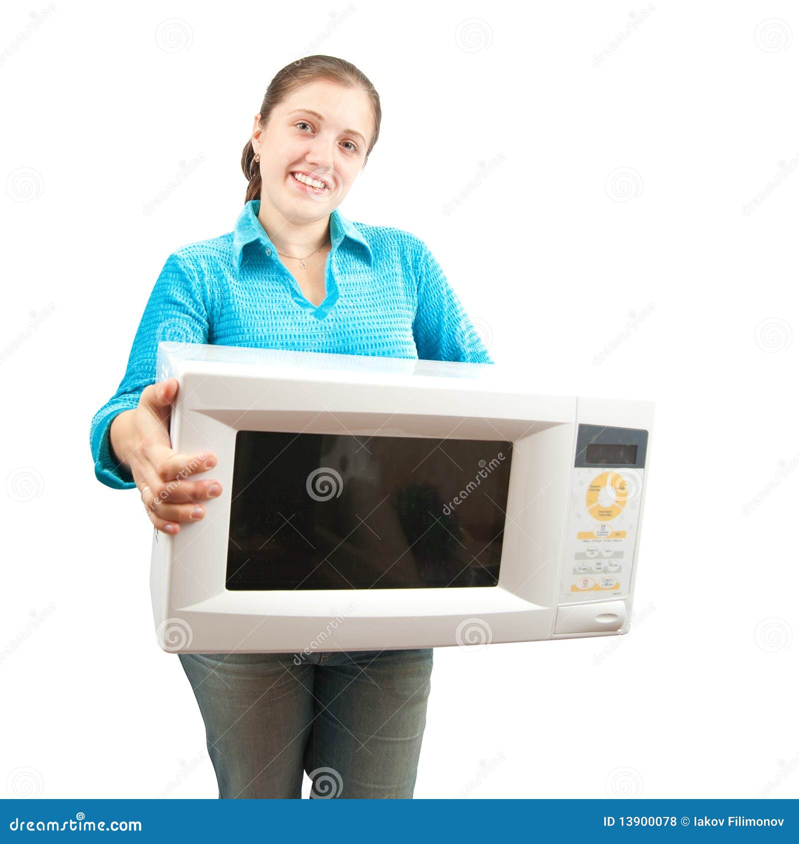 Girl with Mini Oven Over White Stock Photo - Image of caucasian ...