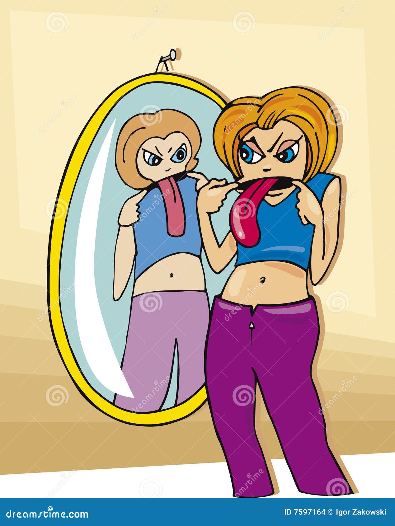 Girl and mirror stock vector. Illustration of caricature - 7597164