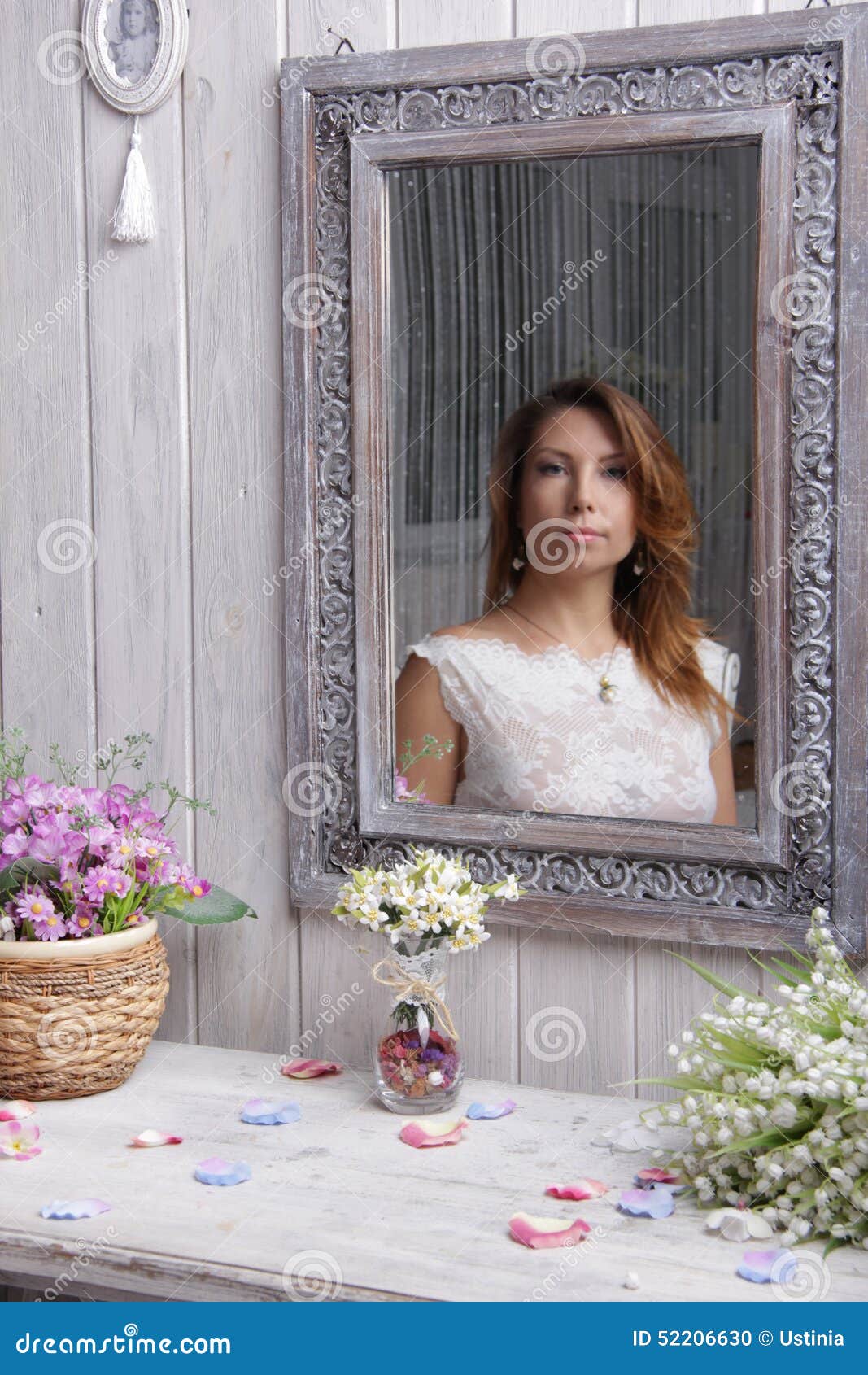 Girl in the mirror stock photo. Image of reflection, single - 52206630