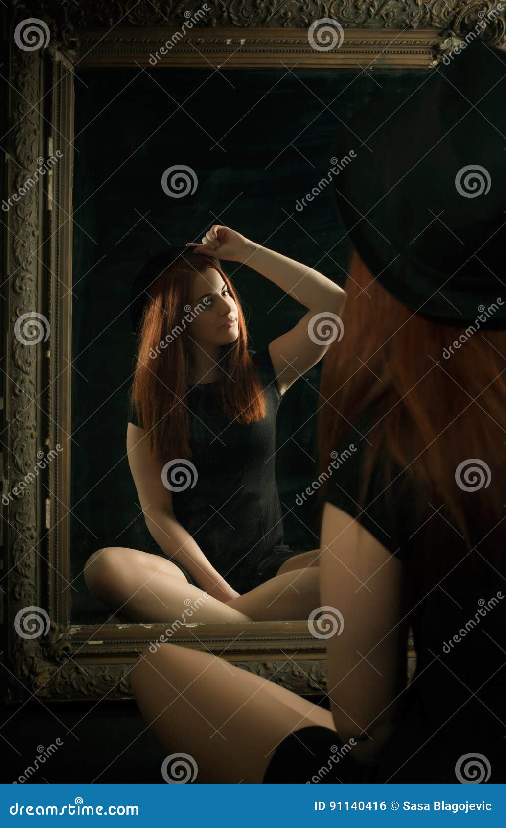 Girl in the mirror stock photo. Image of portrait, mirror - 91140416