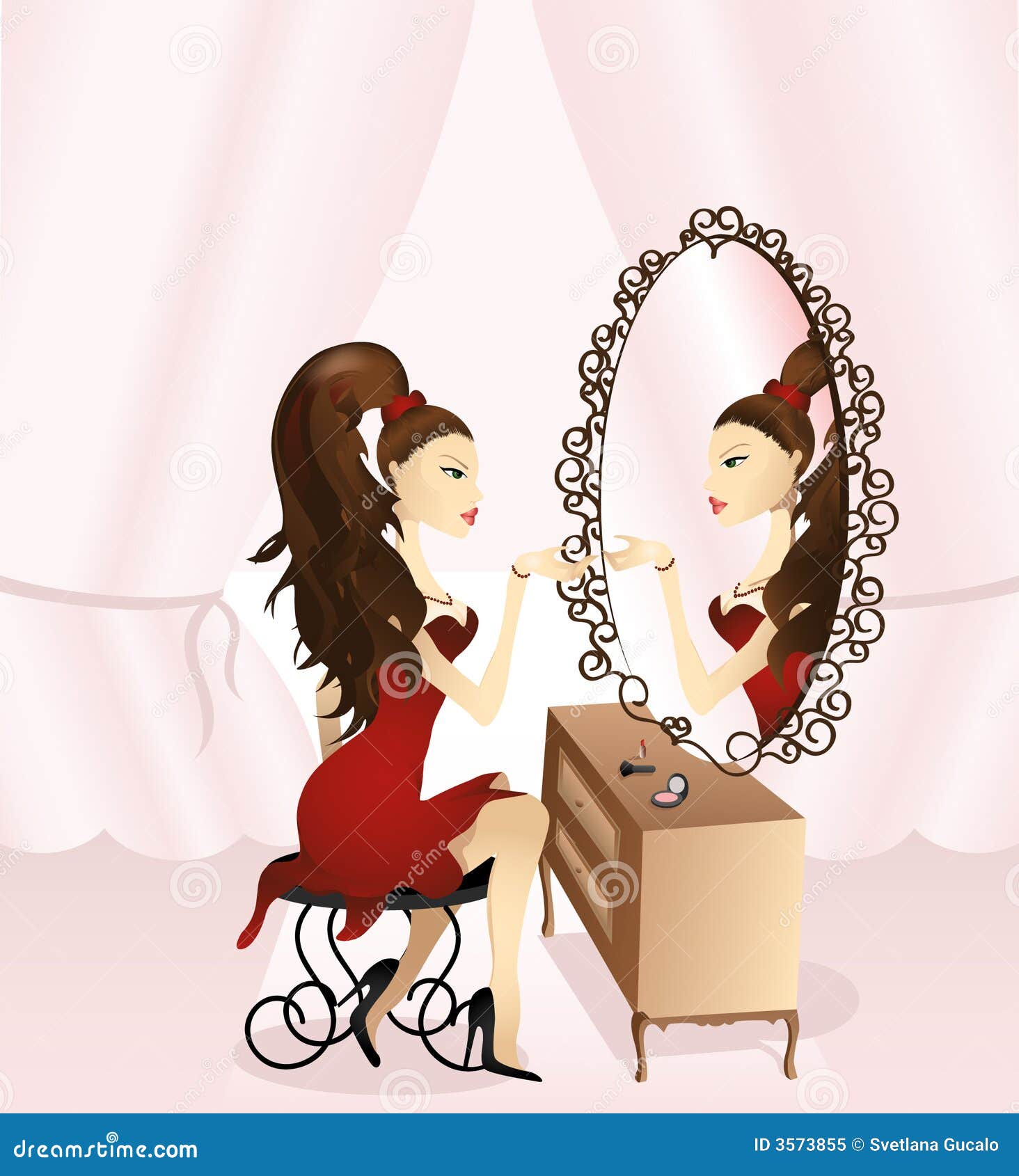 Girl_and_mirror1 stock vector. Illustration of fashion - 3573855