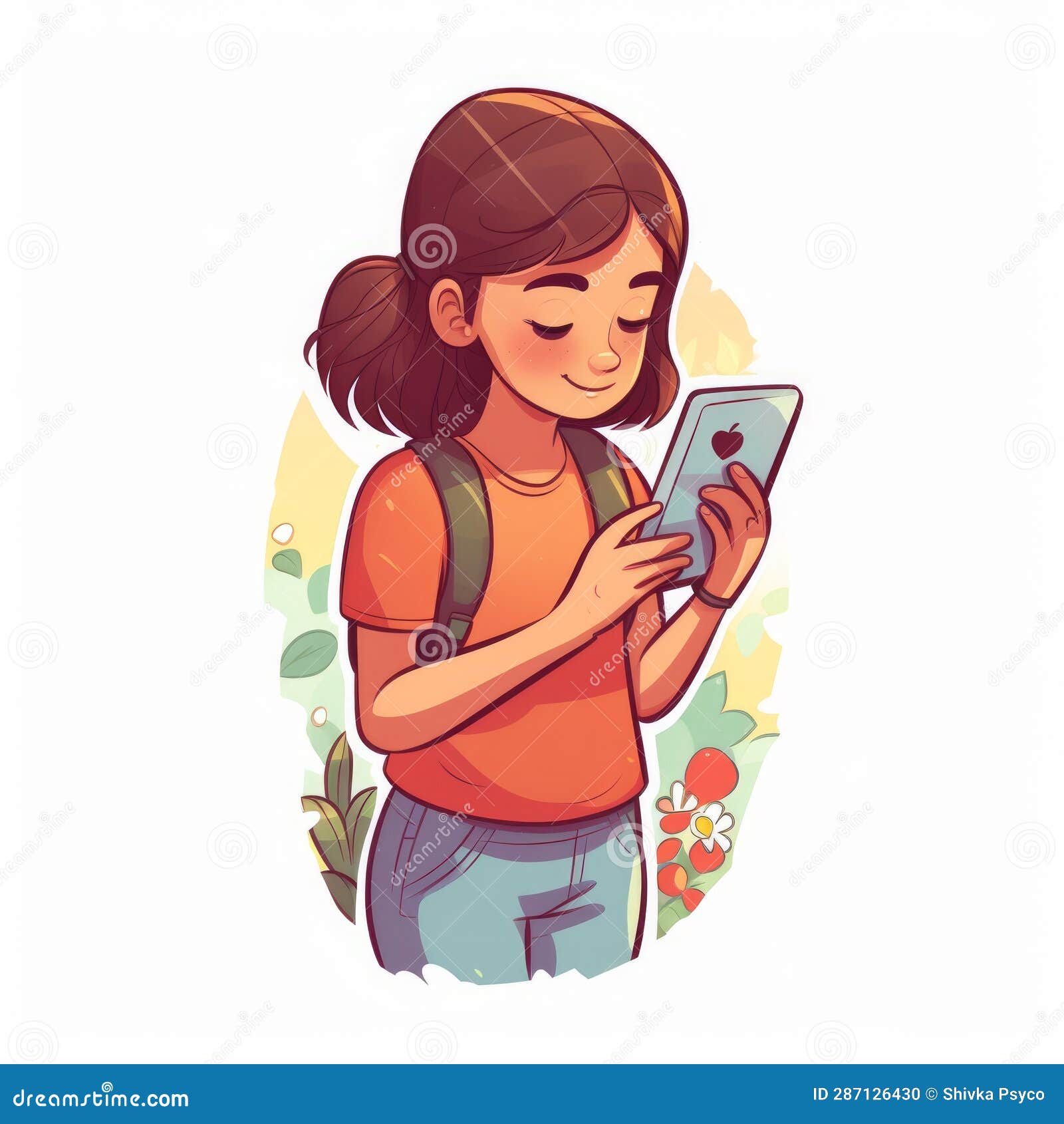 A Girl with Mobile in Hands on White Background Generative AI Stock ...