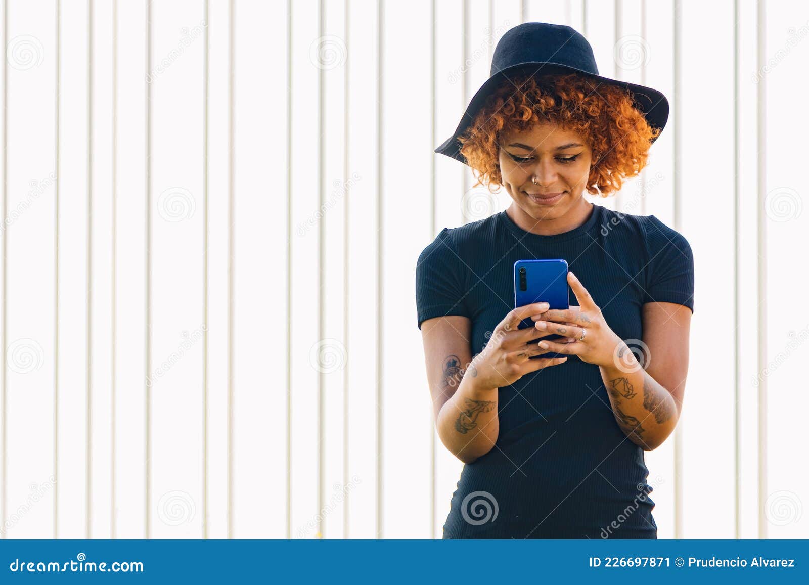 Girl with Mobile Phone and Hat Stock Image - Image of female, american ...