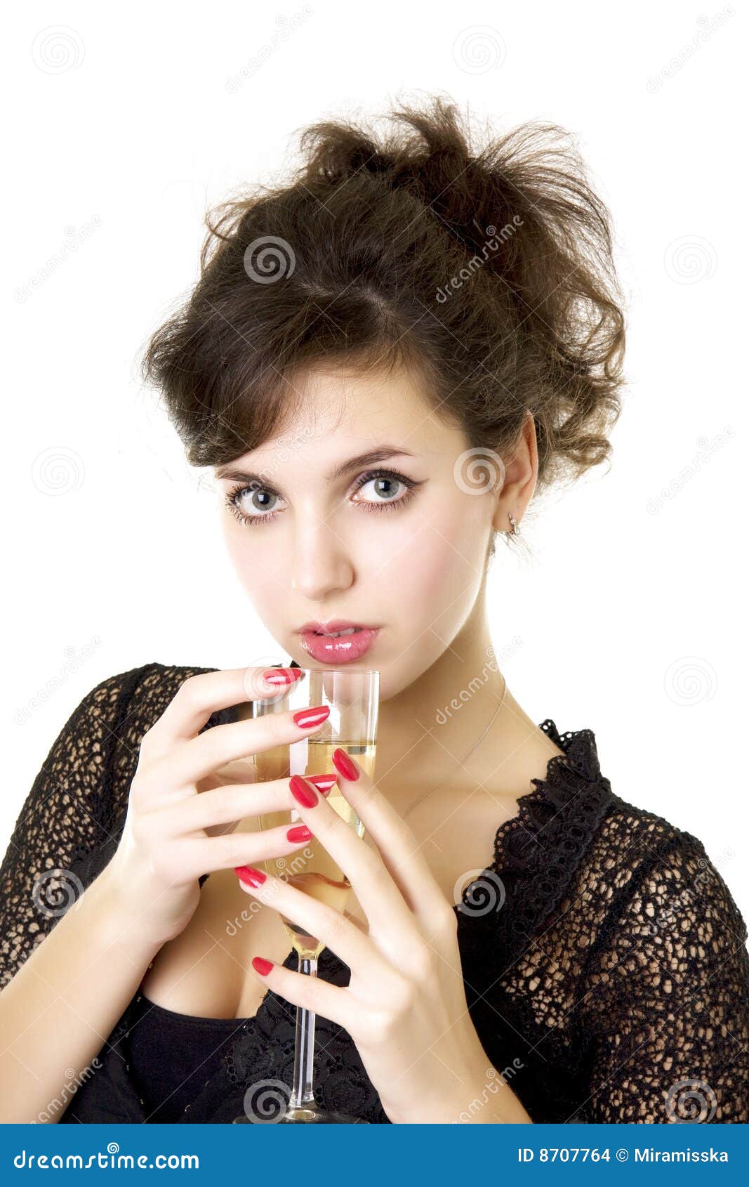 Girl Model with a Glass of Champagne Stock Photo - Image of isolated ...