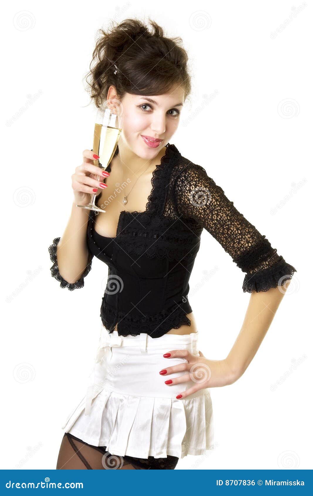 Girl Model with a Glass of Champagne Stock Photo - Image of brunette ...