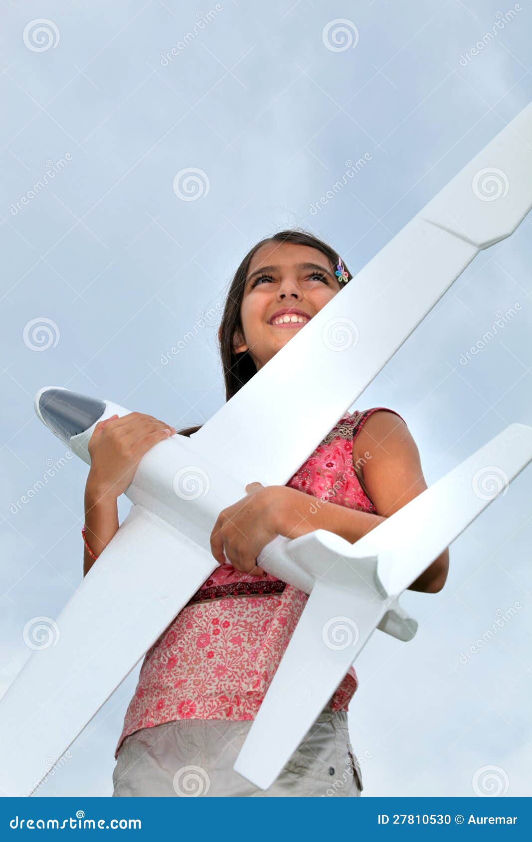 Girl with model plane stock photo. Image of alone, blue - 27810530