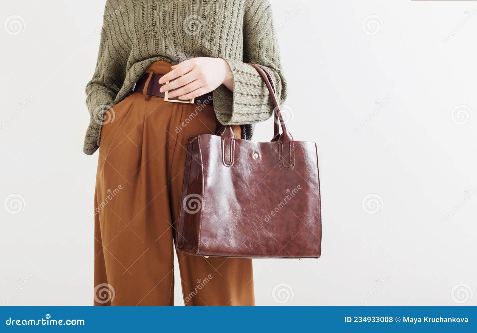 Girl in Modern Clothes with Handbag Stock Photo - Image of mockup ...
