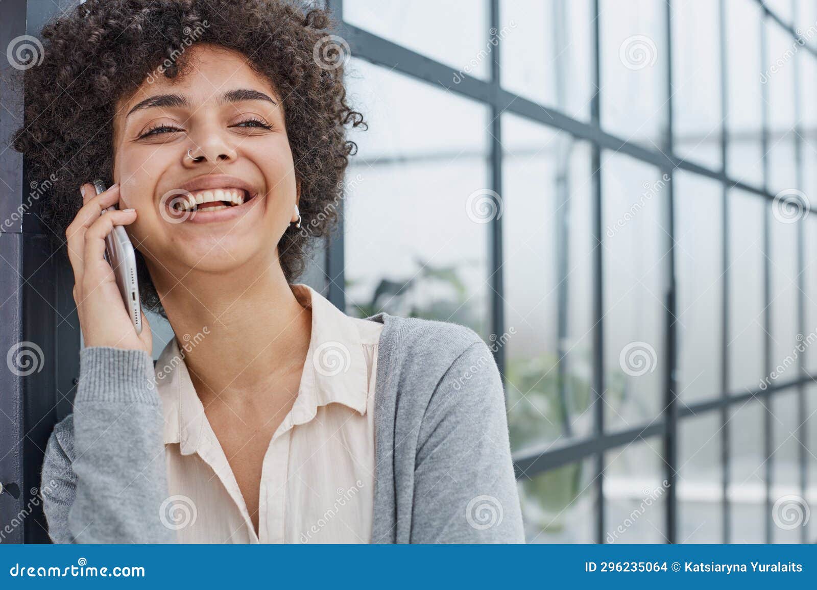 Girl in Modern Smiling Talking on the Phone Stock Photo - Image of ...