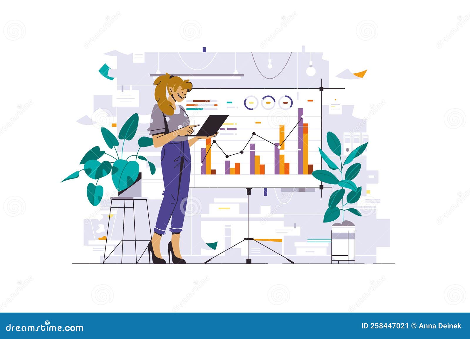 Girl Monitor and Analyze Statistics. Infographic and Analyze Stock ... Girl Monitor and Analyze Statistics. Infographic and Analyze Stock ...