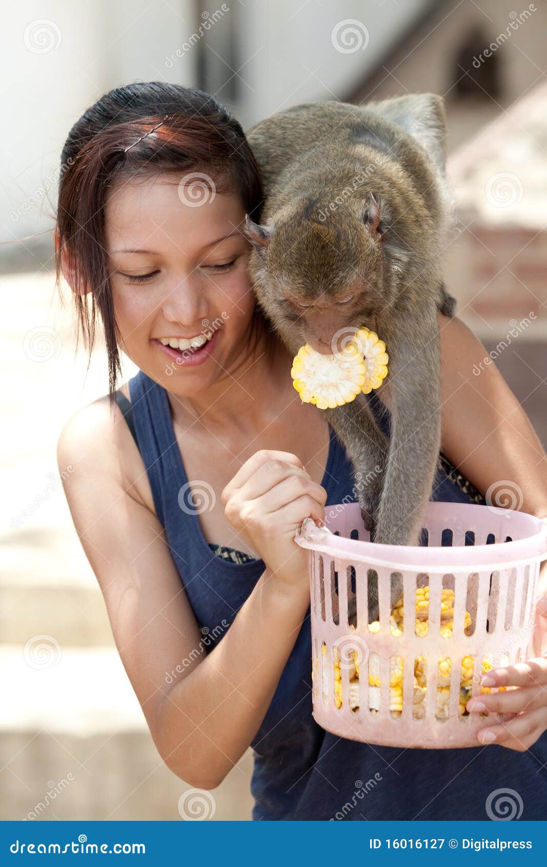 Girl with monkey stock image. Image of portrait, woman - 16016127