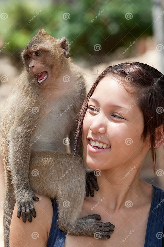 Girl with monkey stock image. Image of fauna, experience - 16016131