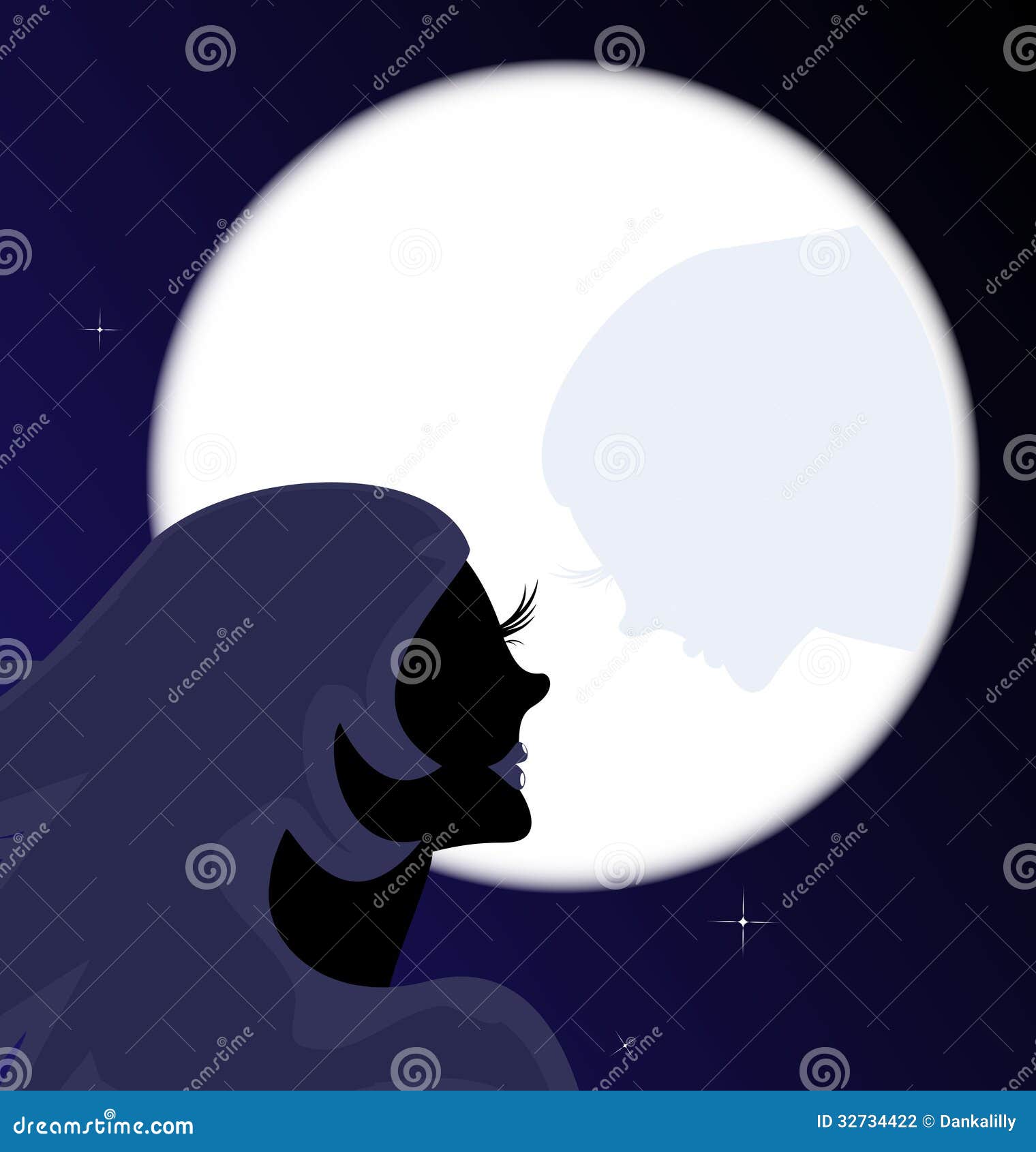 Girl and moon stock vector. Illustration of heaven, head - 32734422