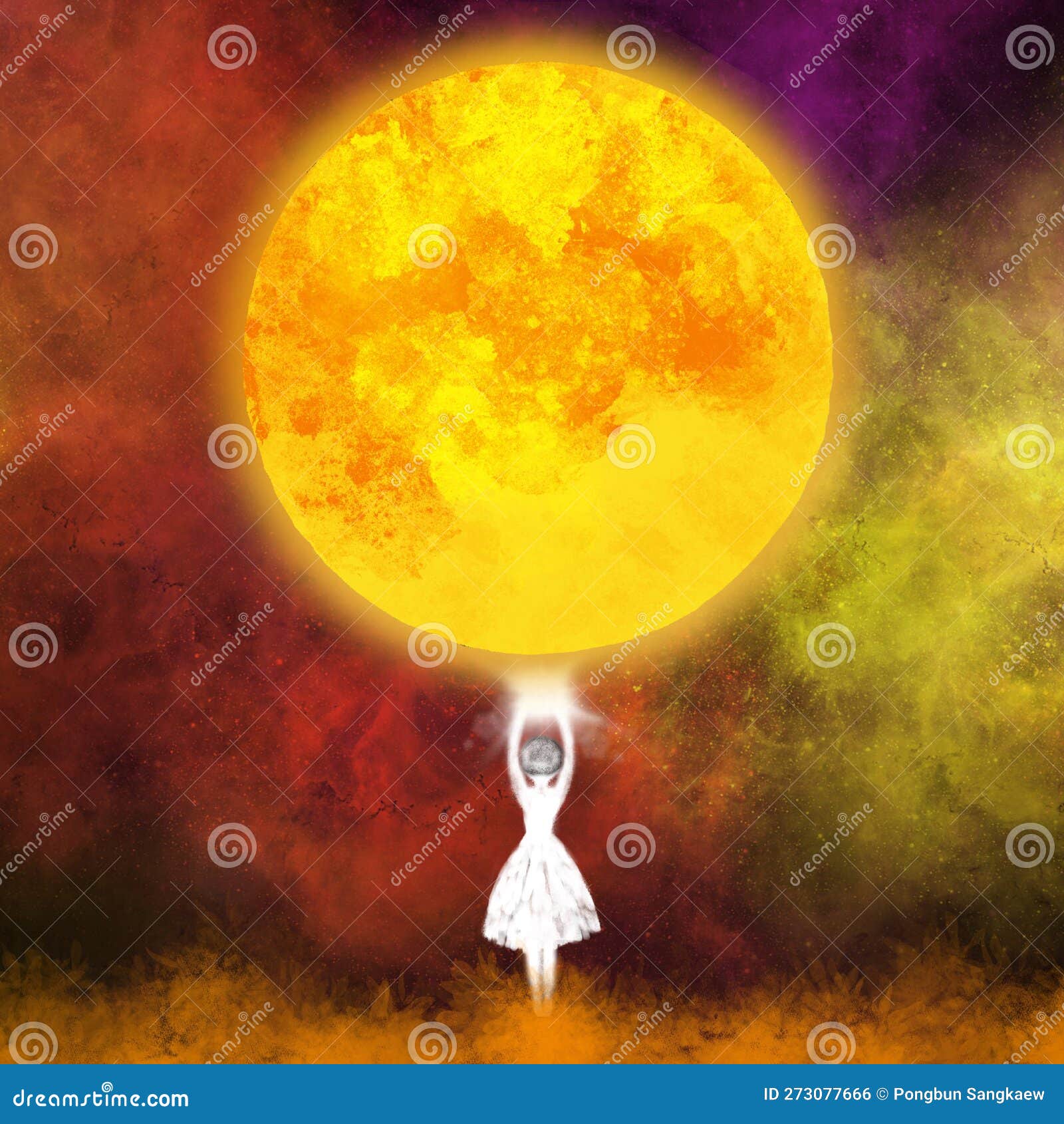 Girl with Moon Light Abstract Hope and Power Background Stock ...