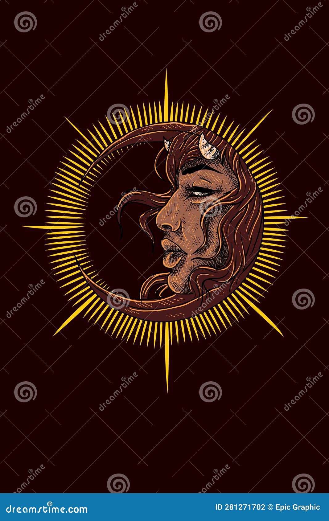 Devil Girl Moon Vector Illustration Stock Vector - Illustration of ...