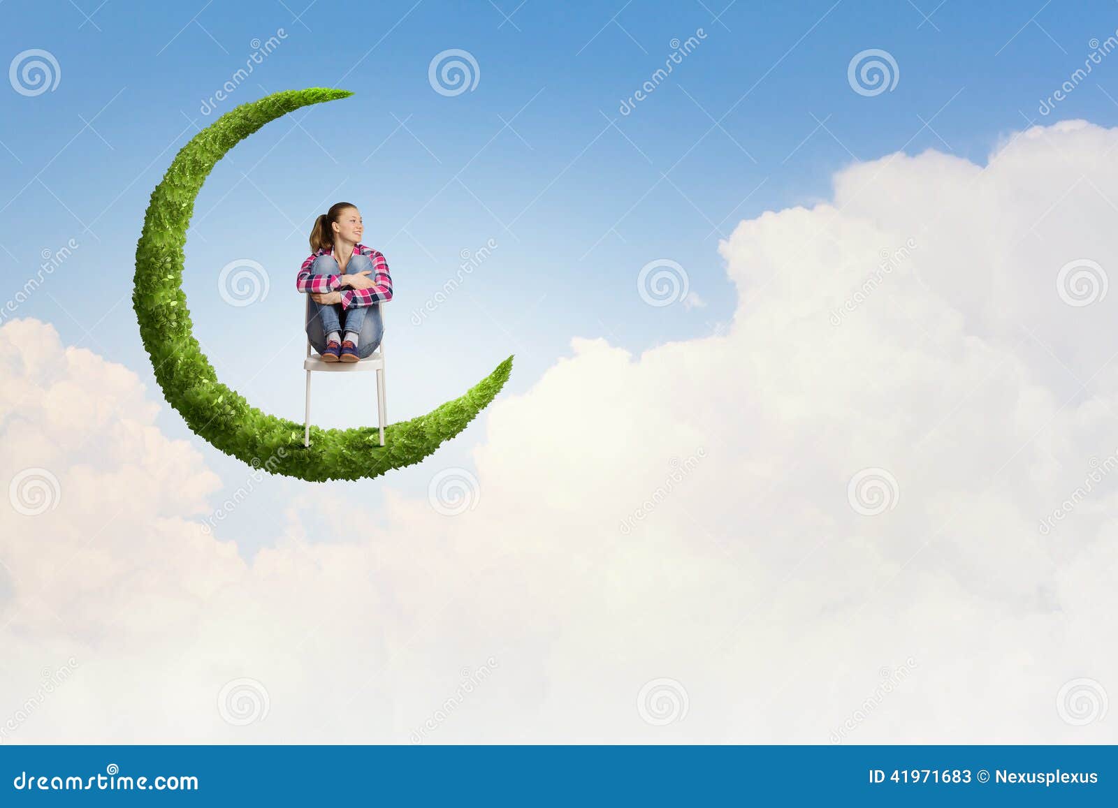 Girl on moon stock image. Image of happy, character, moon - 41971683