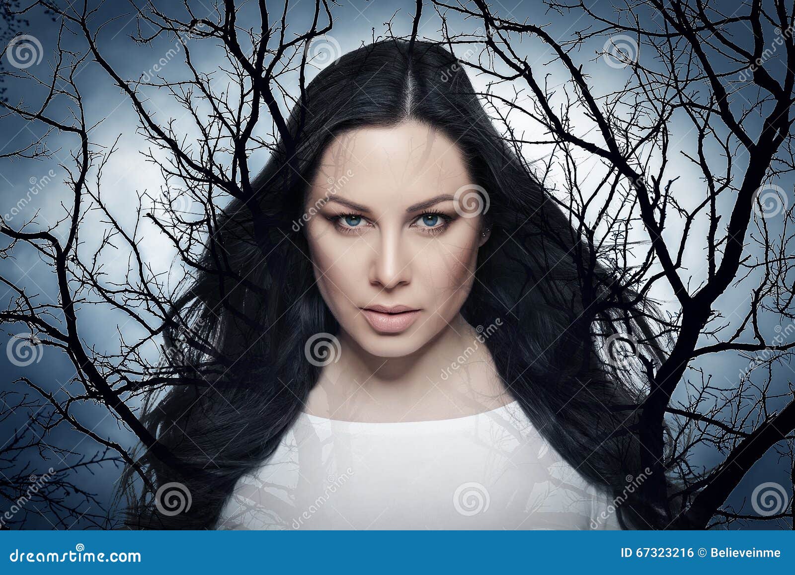 Girl in the moonlight. stock photo. Image of moon, eyes - 67323216