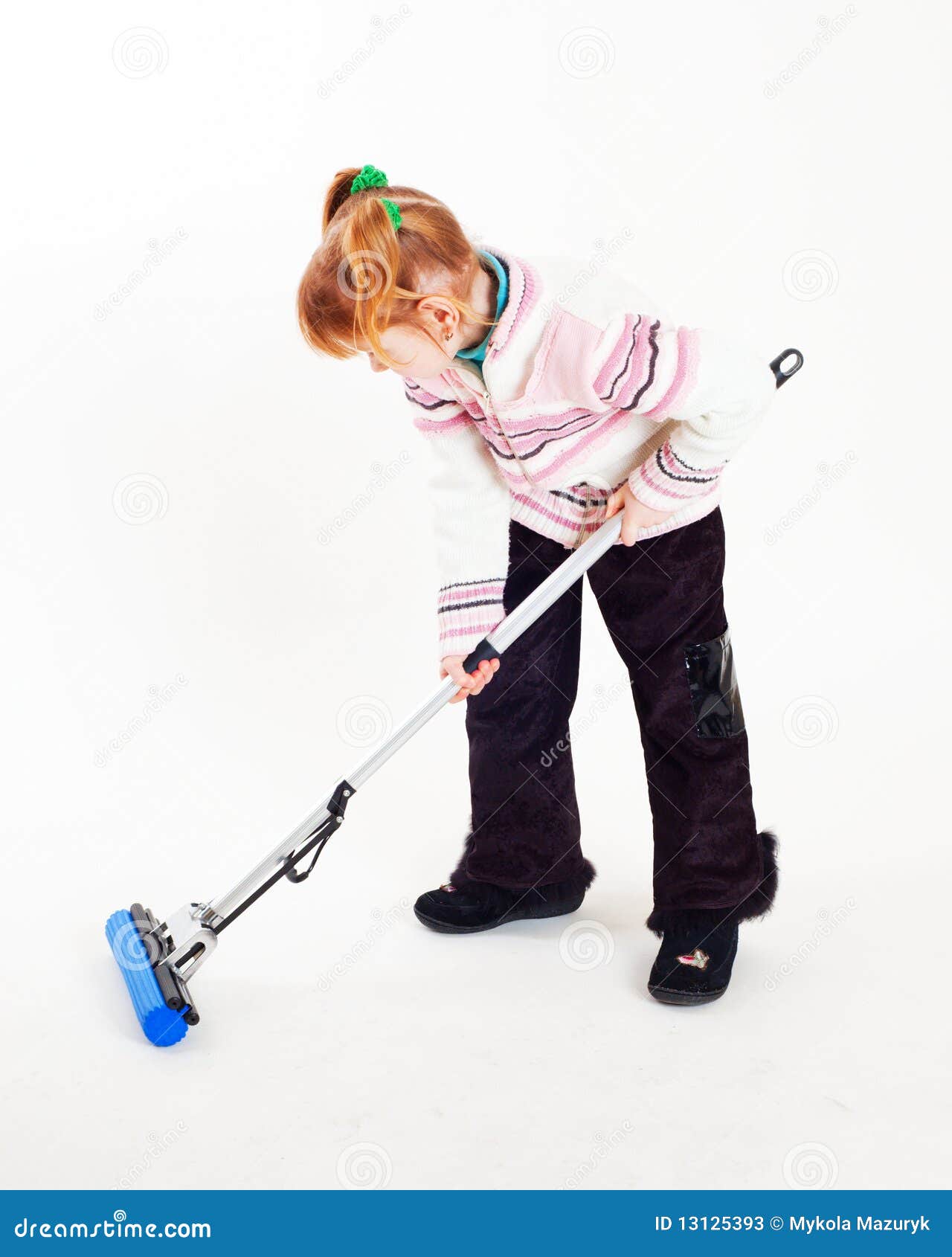 Girl with mop stock image. Image of housework, cleaner - 13125393