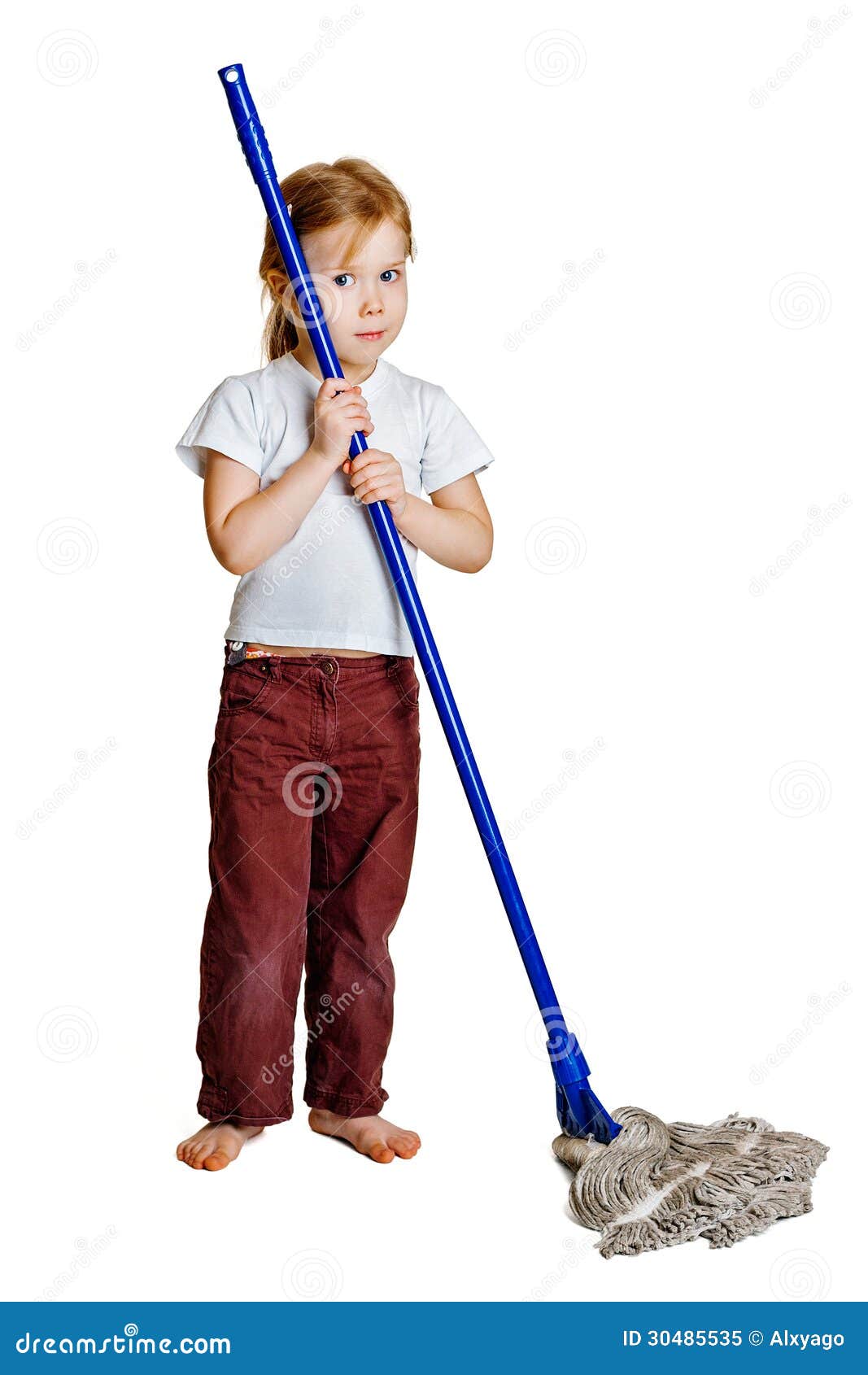 Girl with a mop stock image. Image of isolated, indoors - 30485535