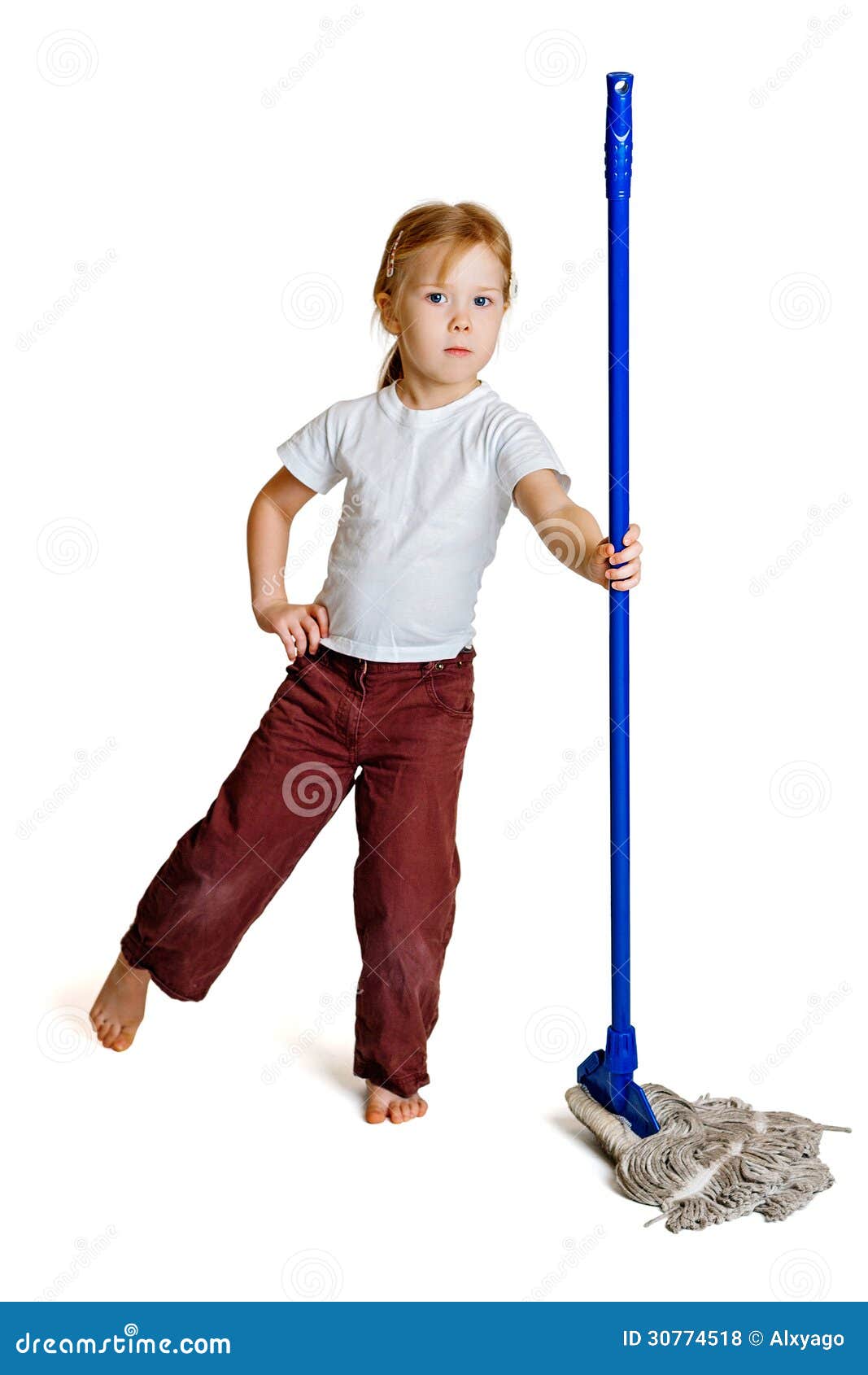 Girl with a mop stock photo. Image of domestic, female - 30774518